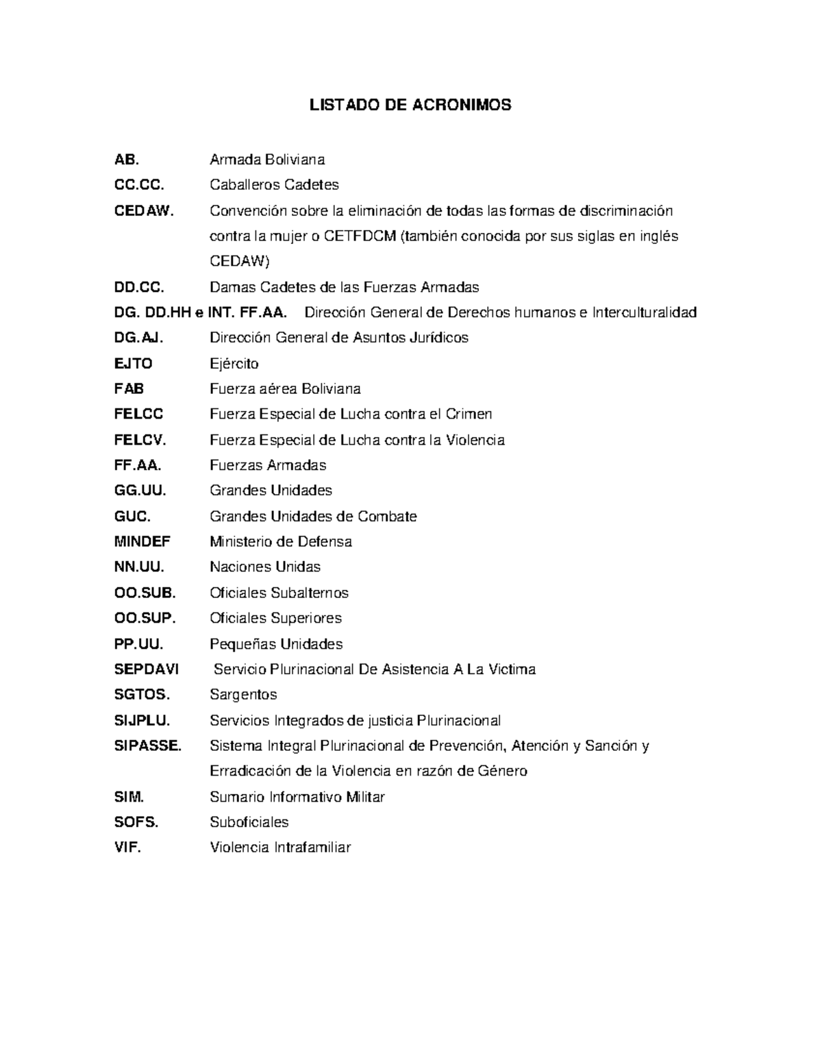 VIII Listado de Acronimos - LISTADO DE ACRONIMOS AB. Armada Boliviana ...