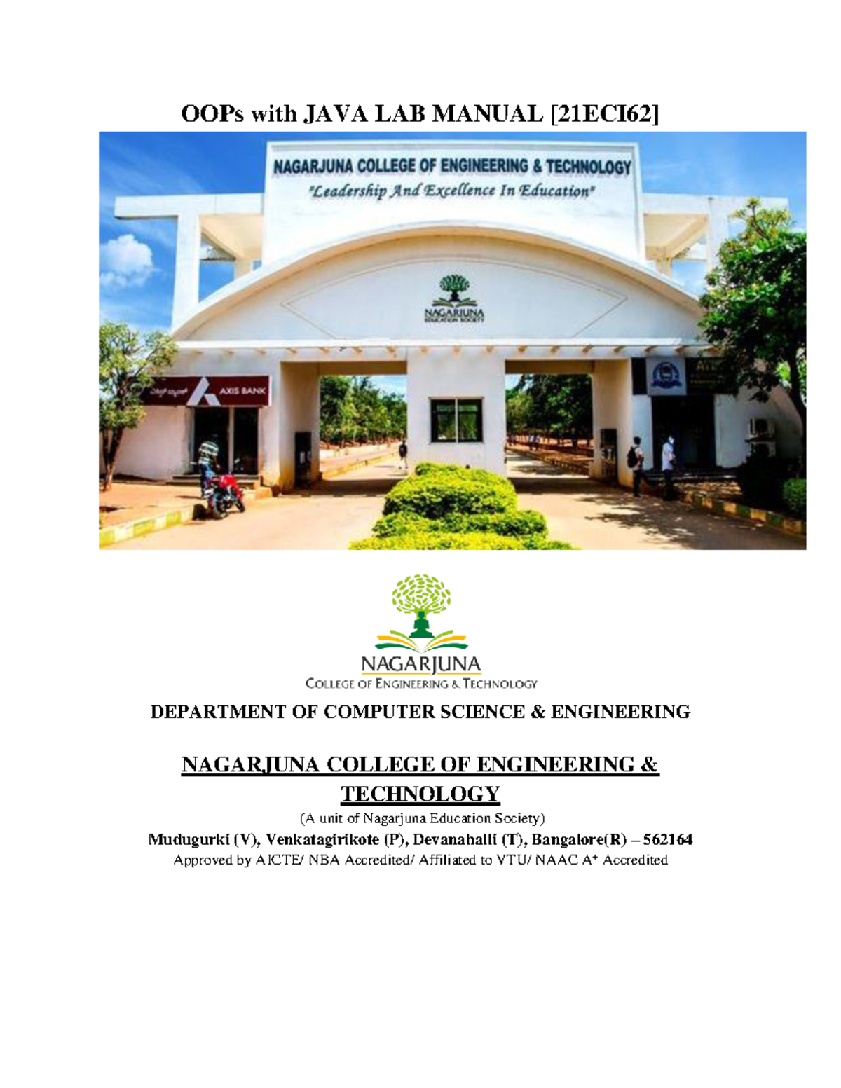 OOPs with JAVA LAB Manual - OOPs with JAVA LAB MANUAL [21ECI62] DEPARTMENT OF COMPUTER SCIENCE ...