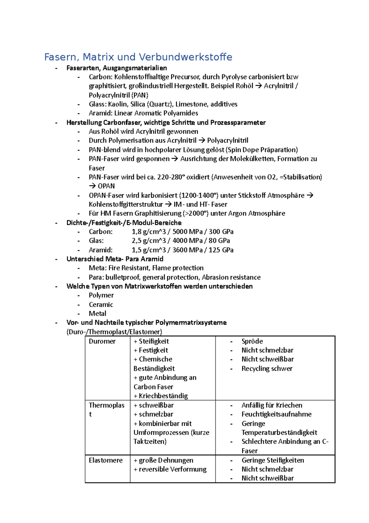 FMVE Beispielfragen - Wintersemester 22/23 - Fasern, Matrix und ...