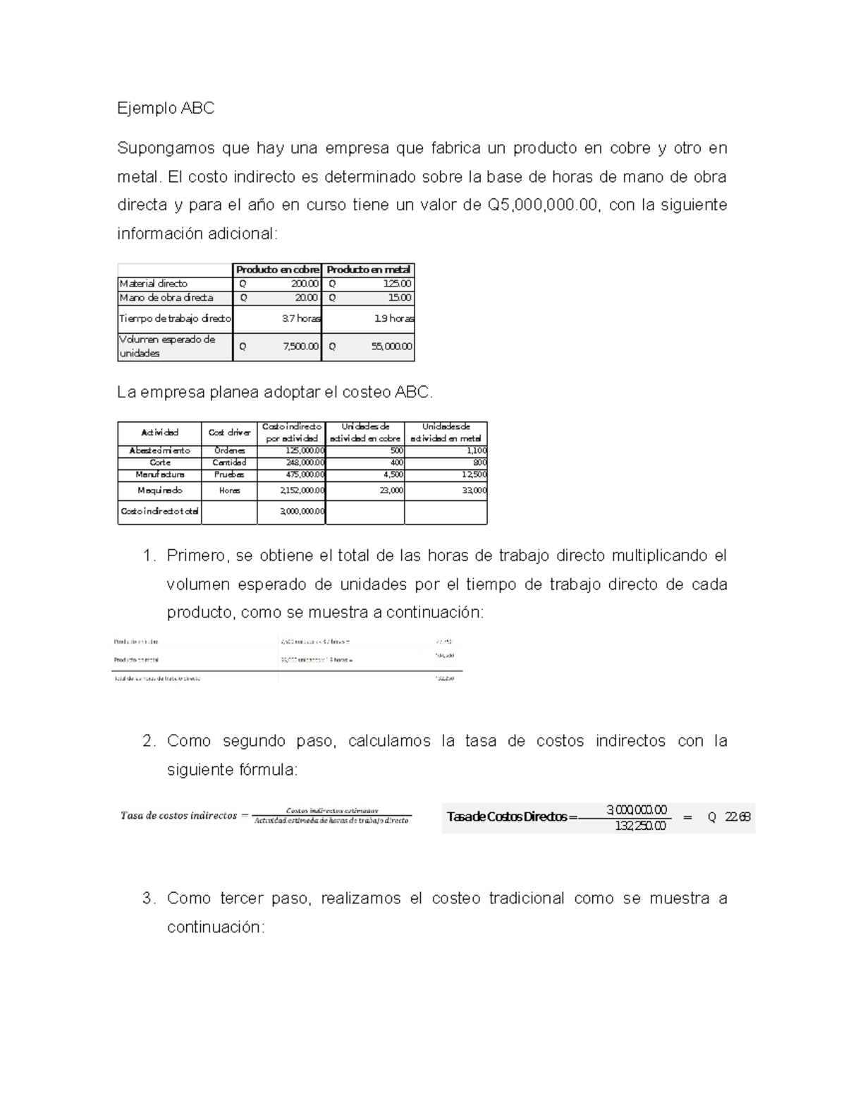 Ejemplo ABC - Ejemplo ABC Supongamos que hay una empresa que fabrica un producto en cobre y otro ...