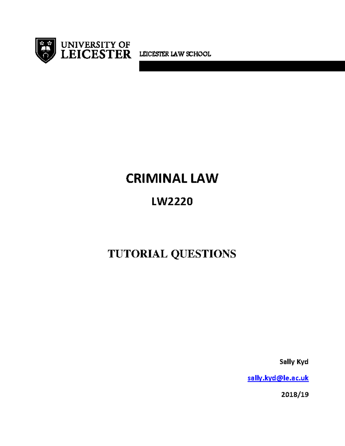 Criminal Law Tutorials - LEICESTER LAW SCHOOL DEPT OR NAME OF FORM ...