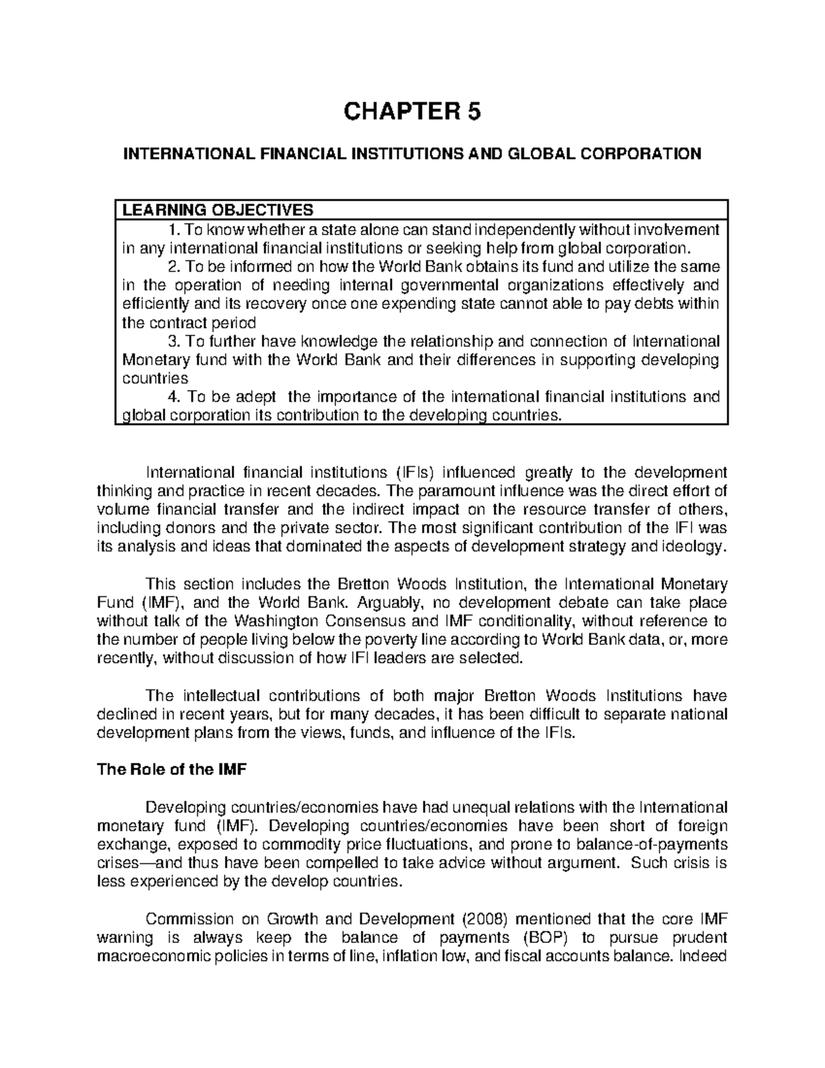GE03 Chapter 5 - lecture - CHAPTER 5 INTERNATIONAL FINANCIAL INSTITUTIONS AND GLOBAL CORPORATION ...