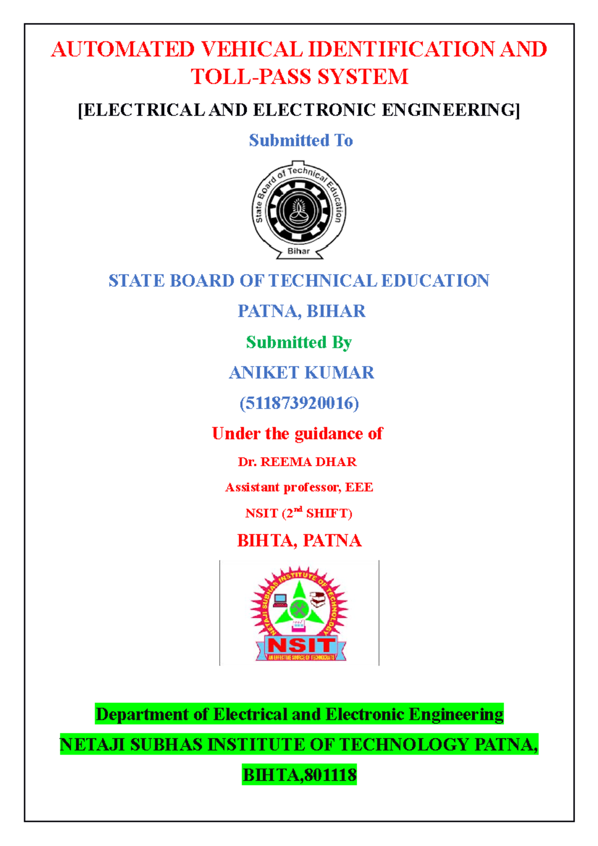 Padal - AUTOMATED VEHICAL IDENTIFICATION AND TOLL-PASS SYSTEM ...