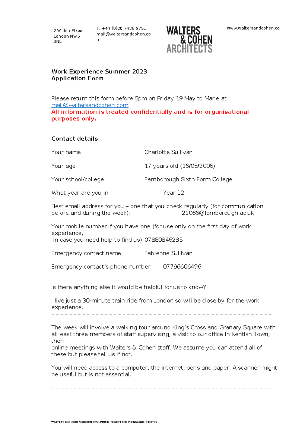 WE2023 application form 1 - Work Experience Summer 2023 Application ...