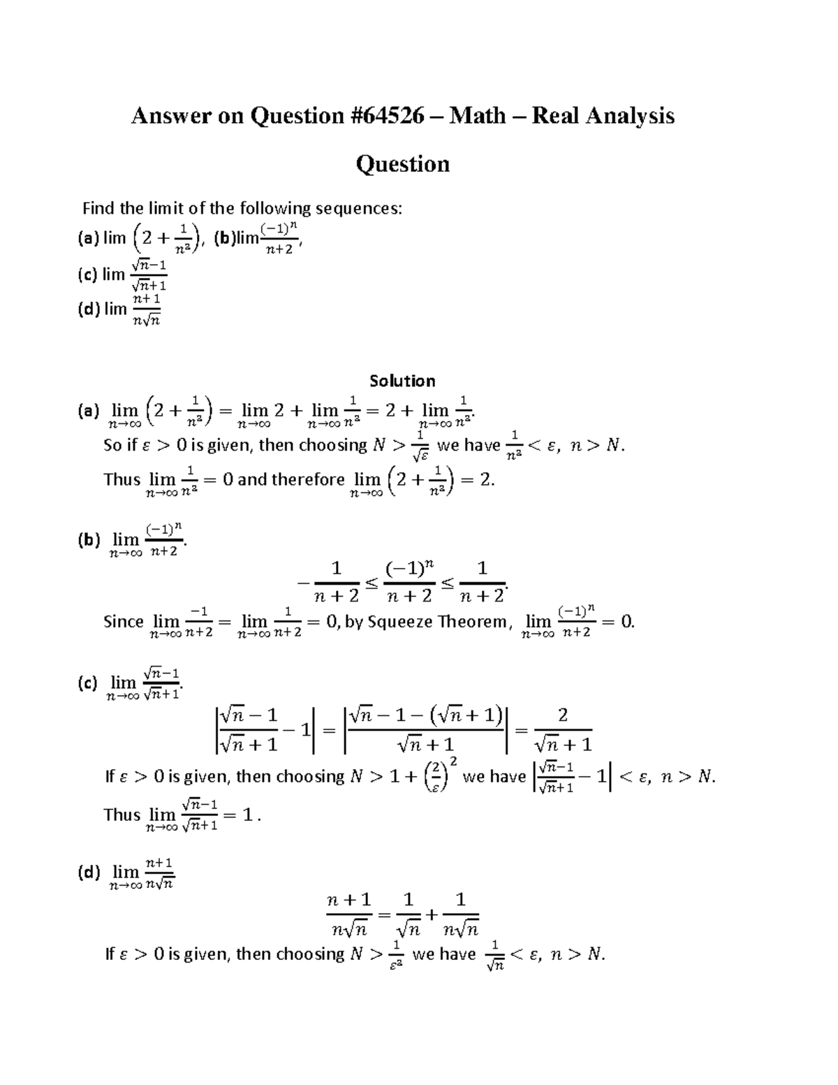 Answer 64526 - Notes - Answer on Question #6452 6 – Math – Real ...