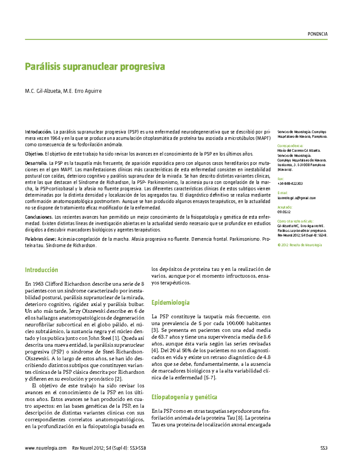 paralisis supranuclear progresiva - neurologia Rev Neurol 2012; 54 ...
