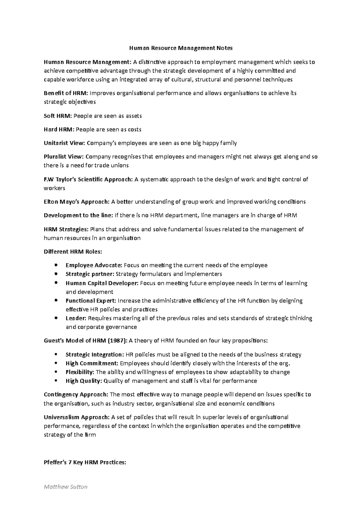 Human Resource Management Course Content Summary - Human Resource ...