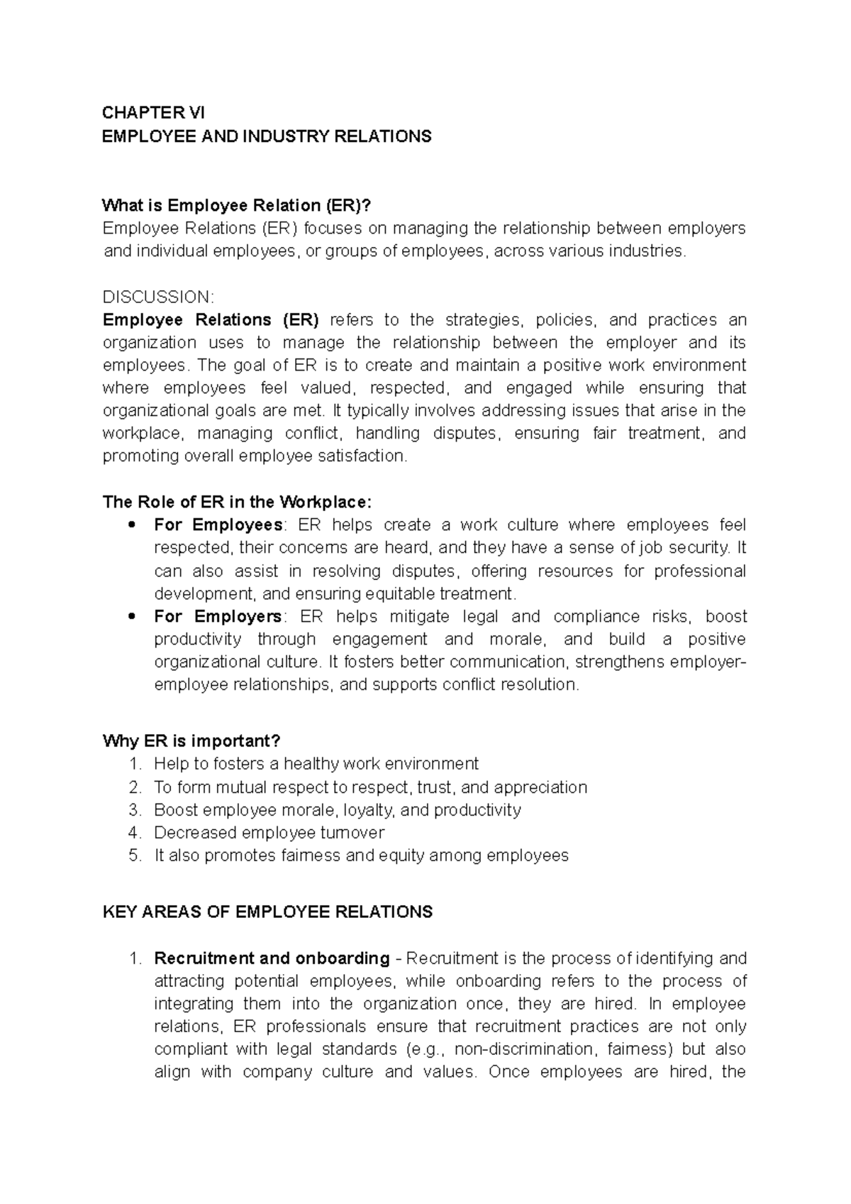 Chapter VI 3A FM - Summary - CHAPTER VI EMPLOYEE AND INDUSTRY RELATIONS ...