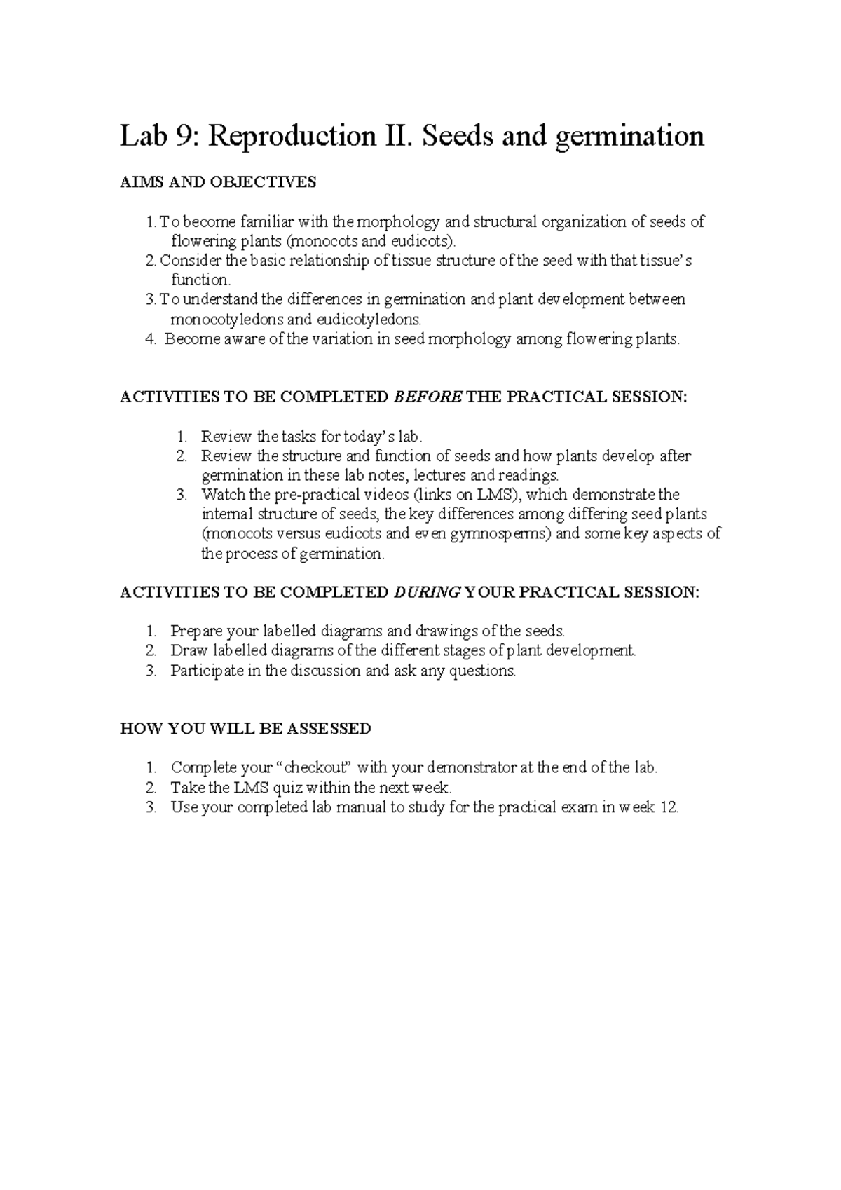 BIOL1131 Lab 9: Seeds and germination - Lab 9 : Reproduction II. Seeds ...