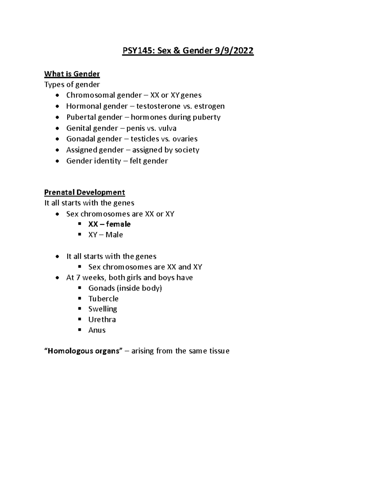 PSY145 Notes Sept 9th - Sept 23 - PSY145: Sex & Gender 9/9/ What is ...