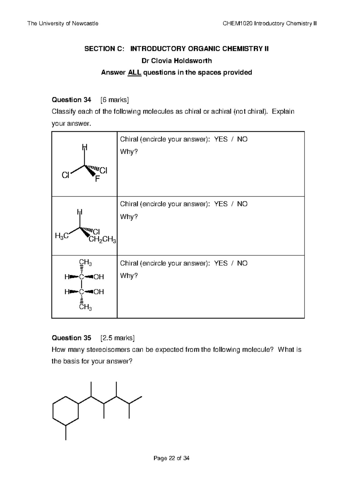 Example optical isomer questions - SECTION C: INTRODUCTORY ORGANIC ...