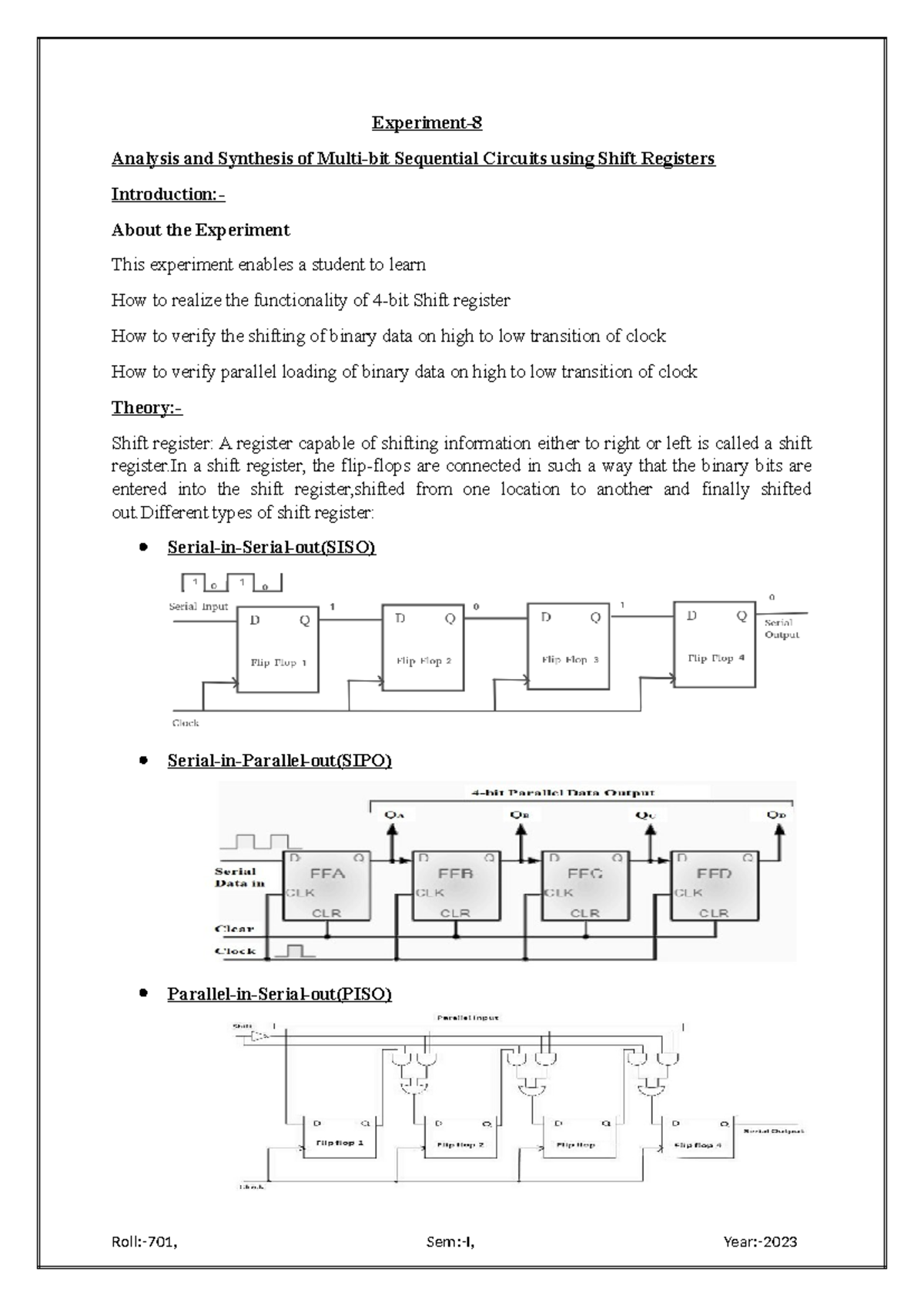Shift Registers - good - Experiment- Analysis and Synthesis of Multi ...