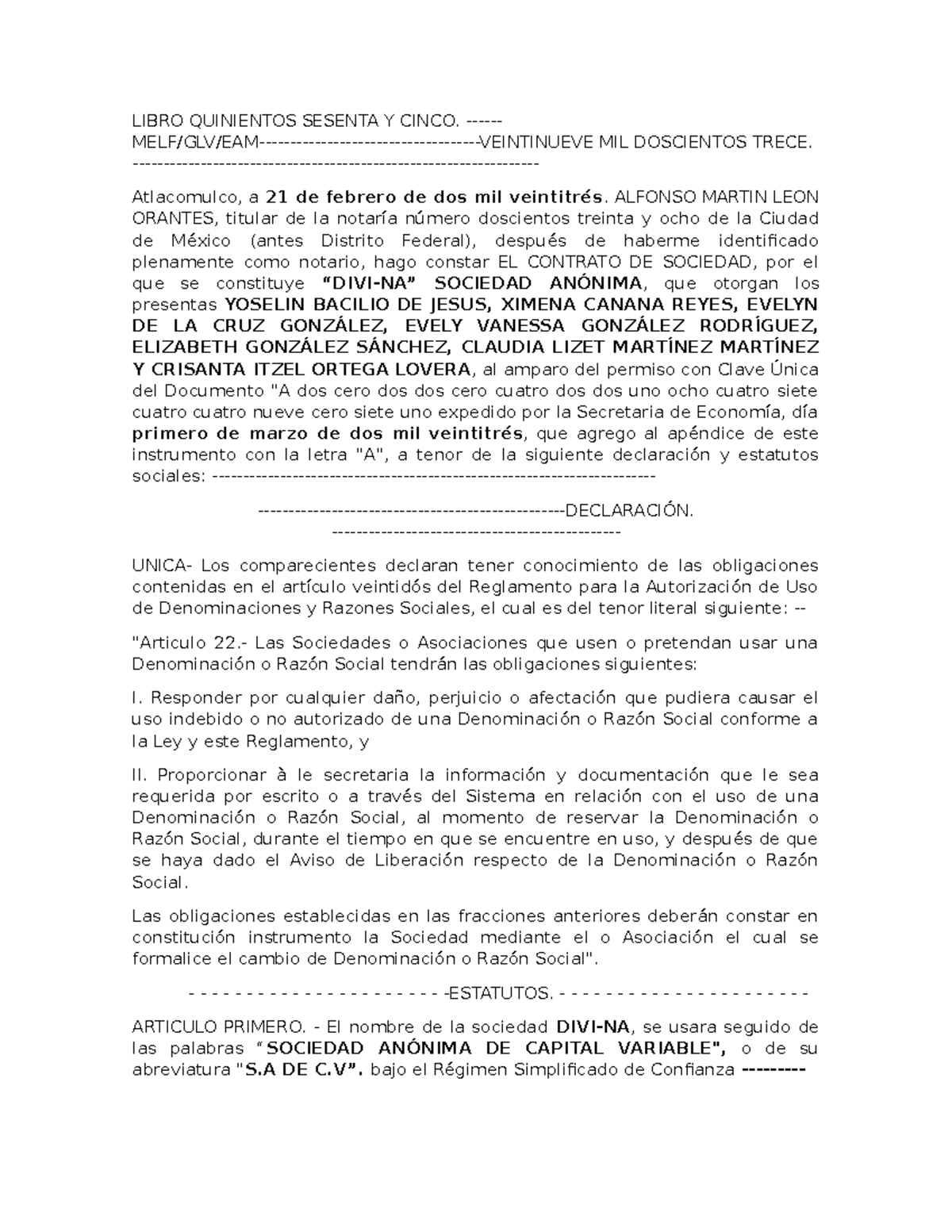 ACTA-1 - Repaso - LIBRO QUINIENTOS SESENTA Y CINCO. - MELF/GLV/EAM ...