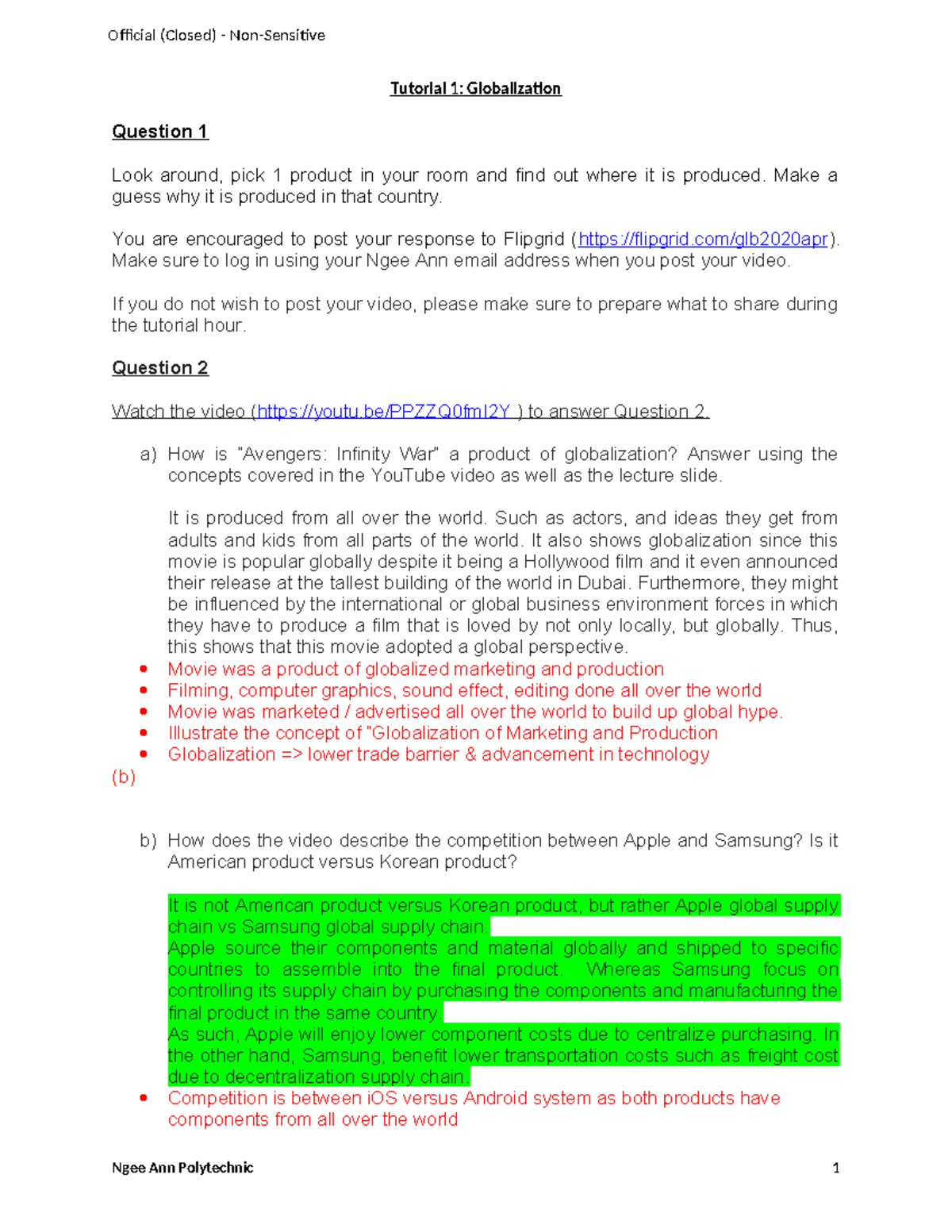 GLB Tutorial 1 - Questions - Official (Closed) - Non-Sensitive Tutorial 1: Globalization ...