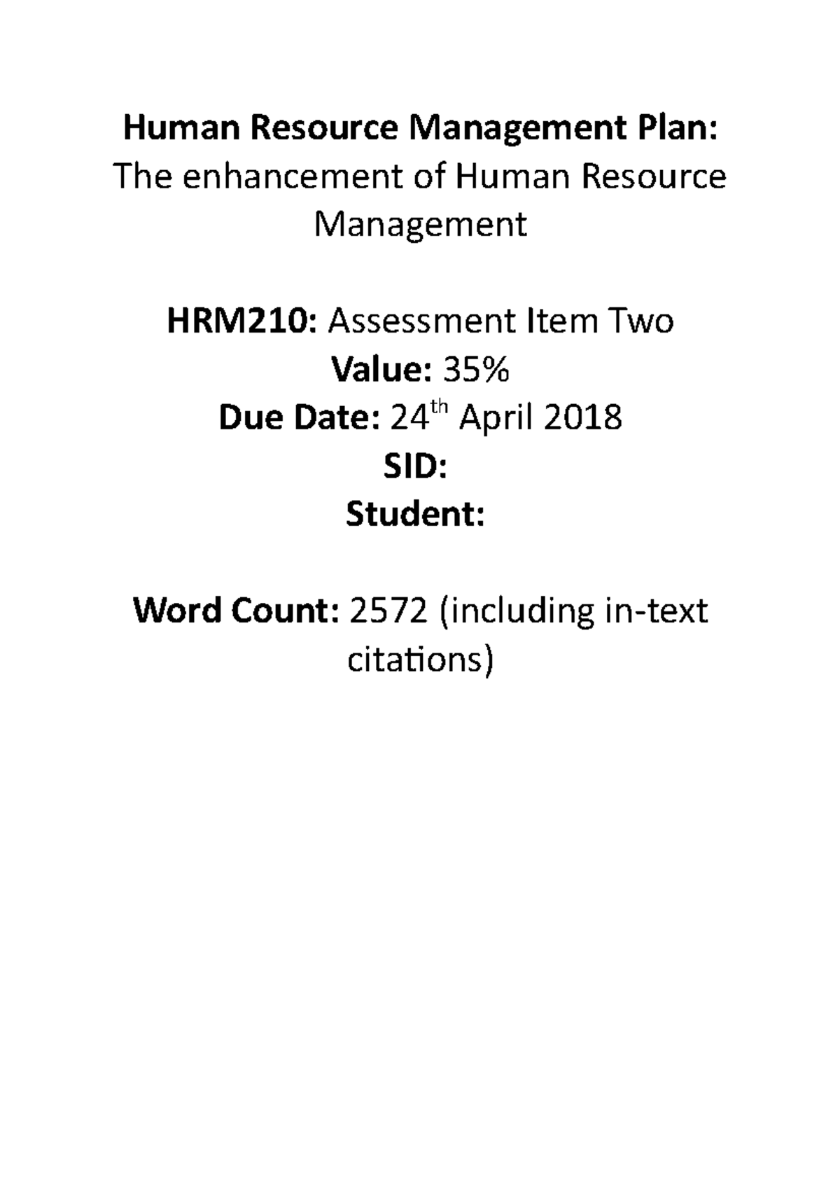 HRMP - Human Resource Management Plan: The enhancement of Human ...