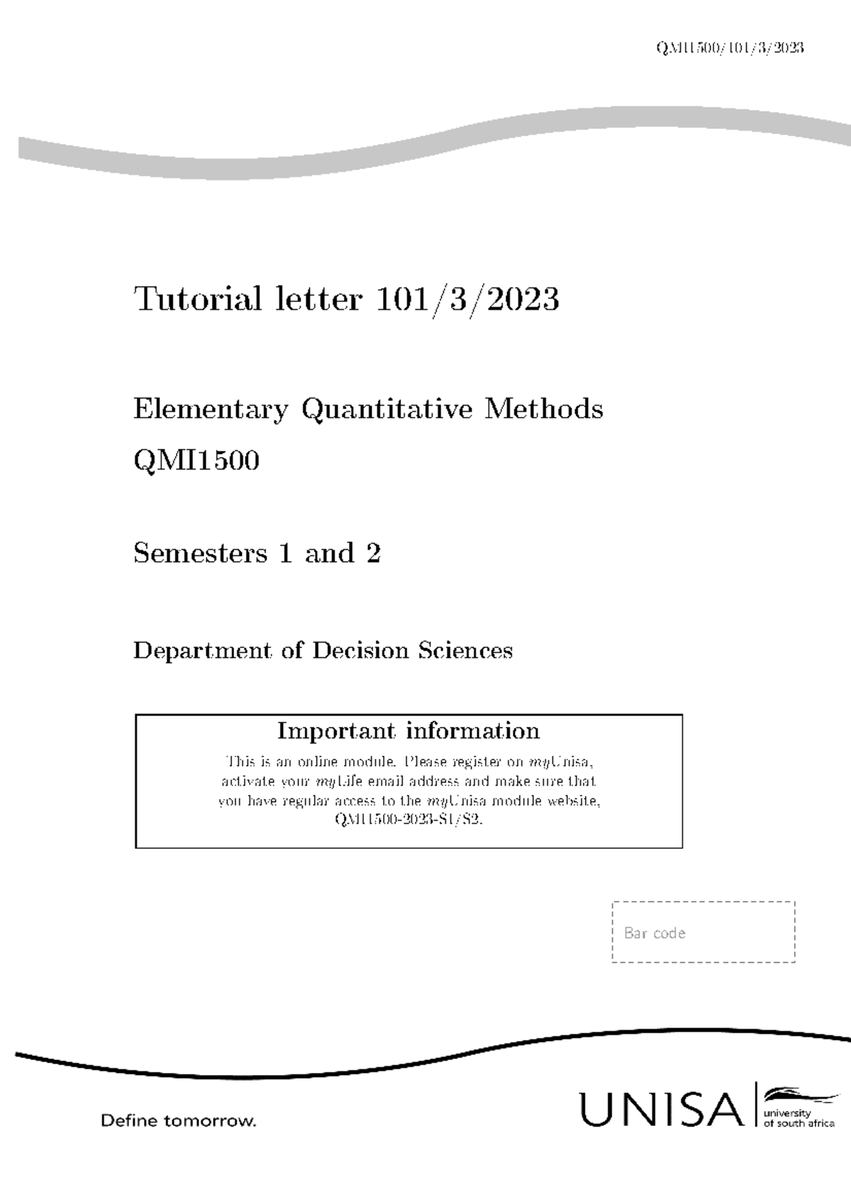 Tutorial Letter 101 (Both) for QMI1500 - QMI1500/101/3/ Tutorial letter ...