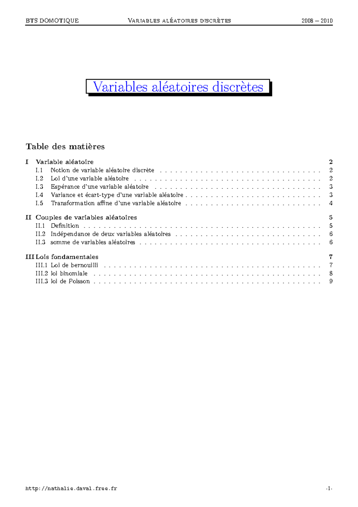 Variables aléatoires discrètes - Variables aléatoires discrètes I ...