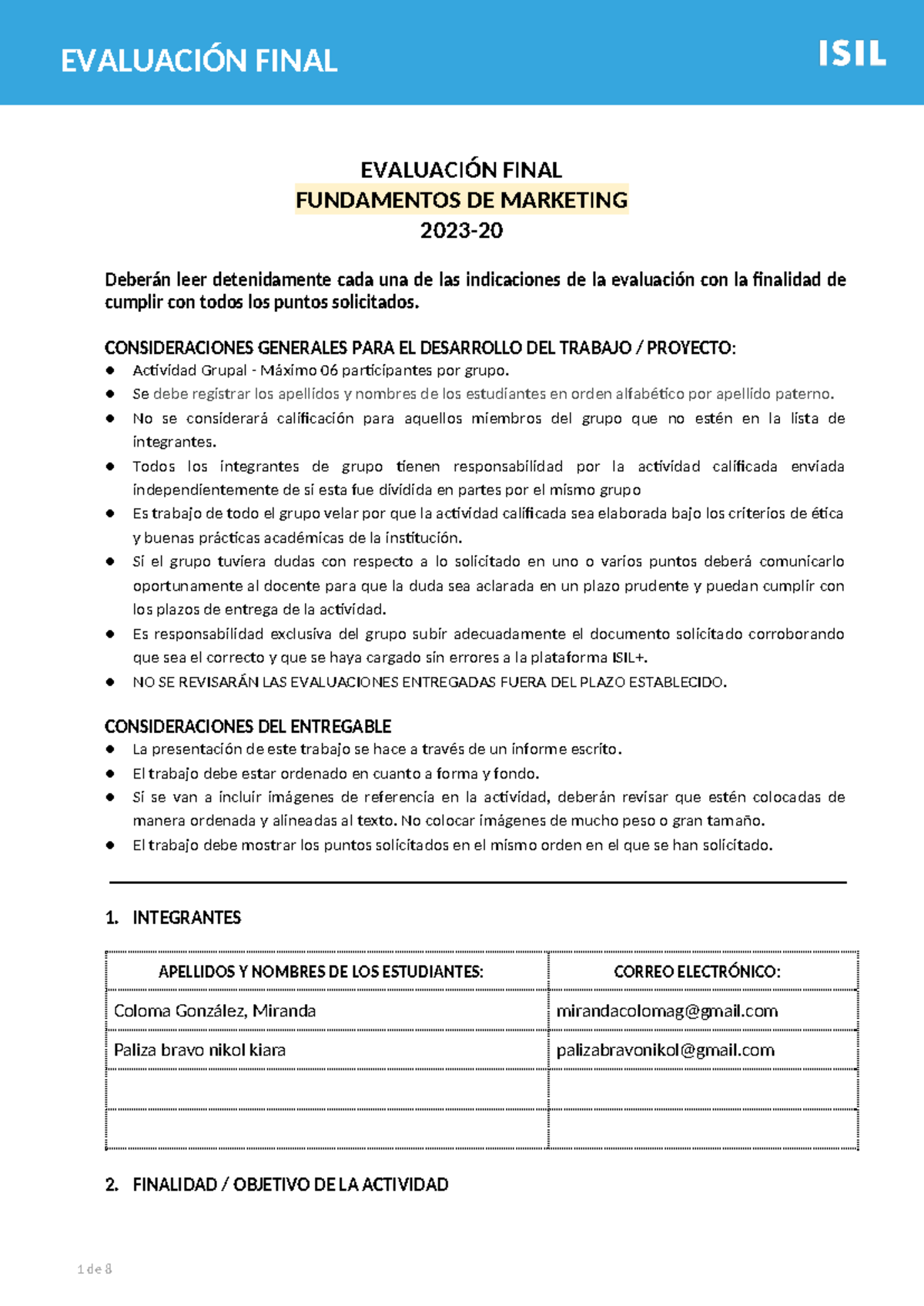 examen final fundamentos de marketing - EVALUACIÓN FINAL FUNDAMENTOS DE MARKETING 2023- Deberán ...