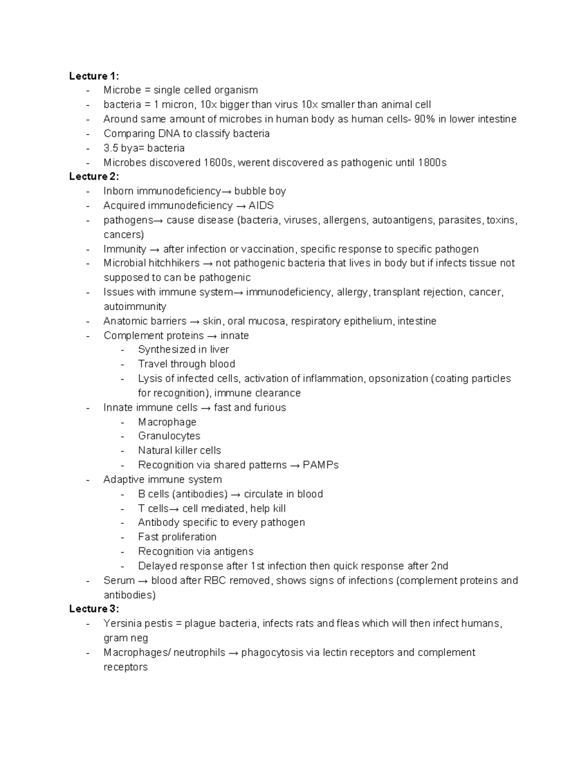MIC 301 TEST 1 study guide - Lecture 1: - Microbe = single celled ...