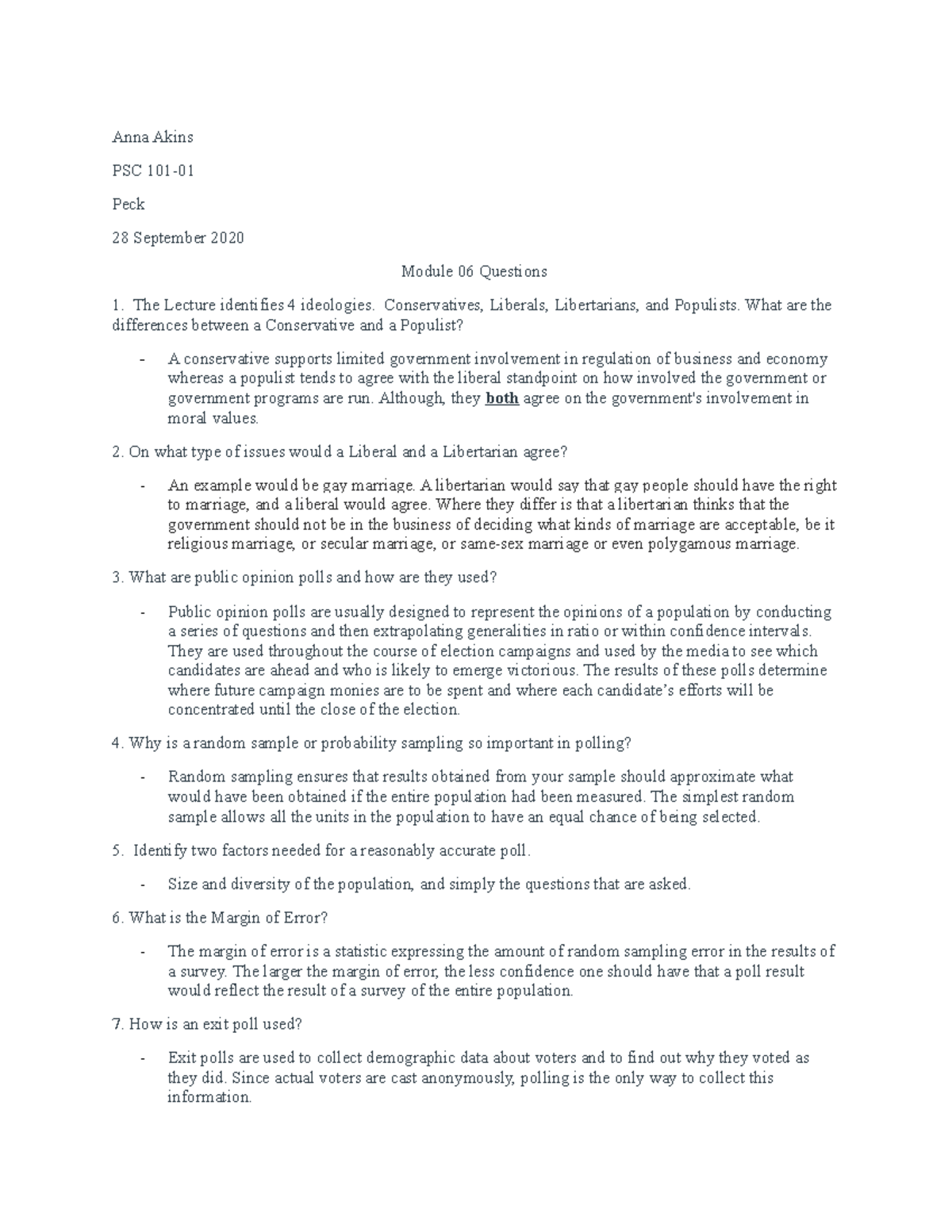 Module 6 Questions and Answers - Anna Akins PSC 101- Peck 28 September 2020 Module 06 Questions ...