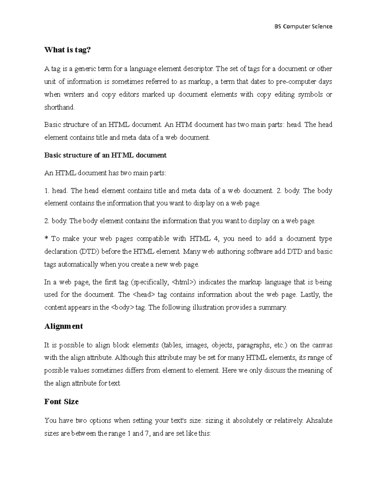 What is tag - Lecture notes 1 -2 - BS in Computer Science - Studocu