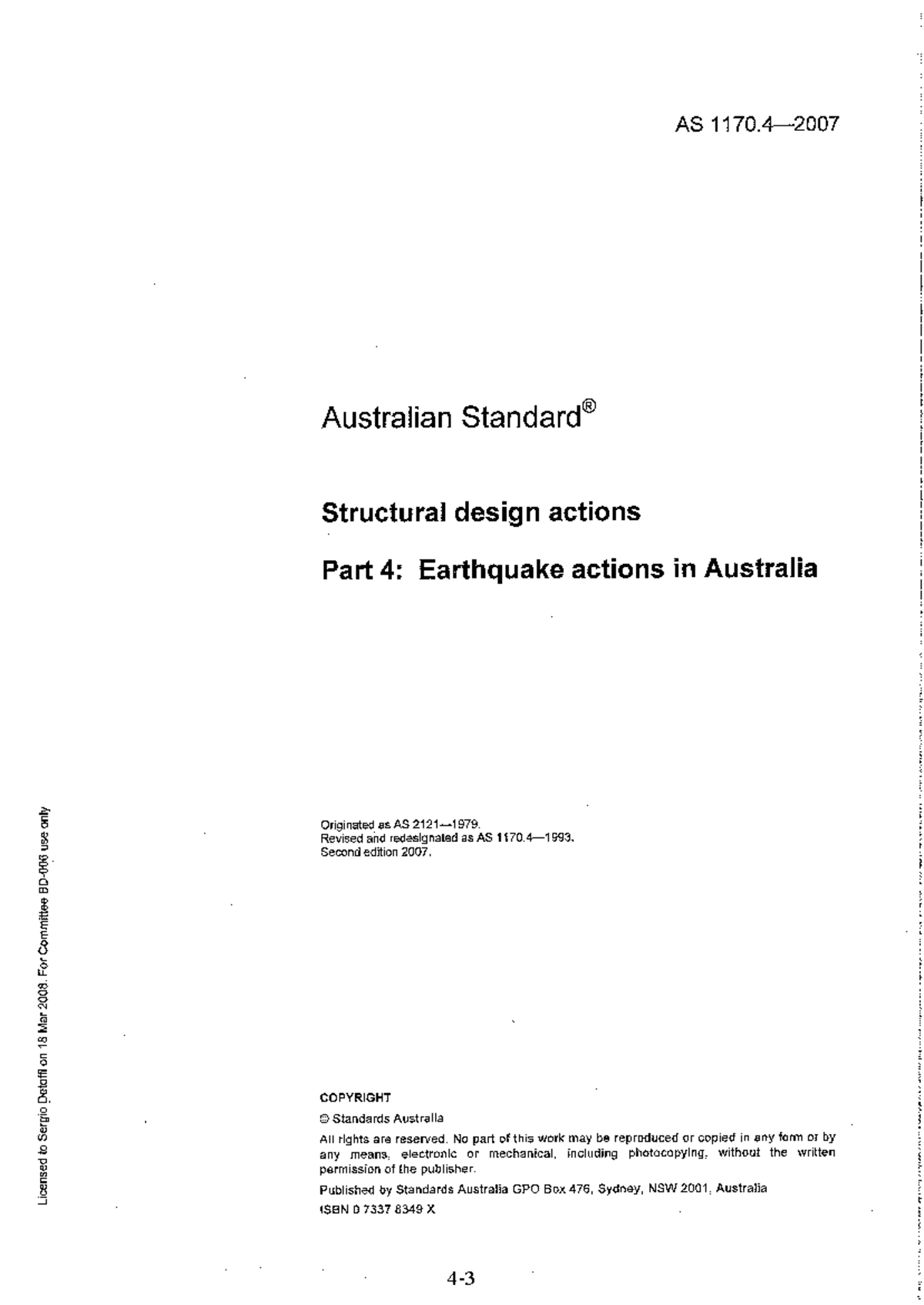 AS 1170.4 - 2007 Earthquake Loads - CIVL4520 - UQ - Studocu
