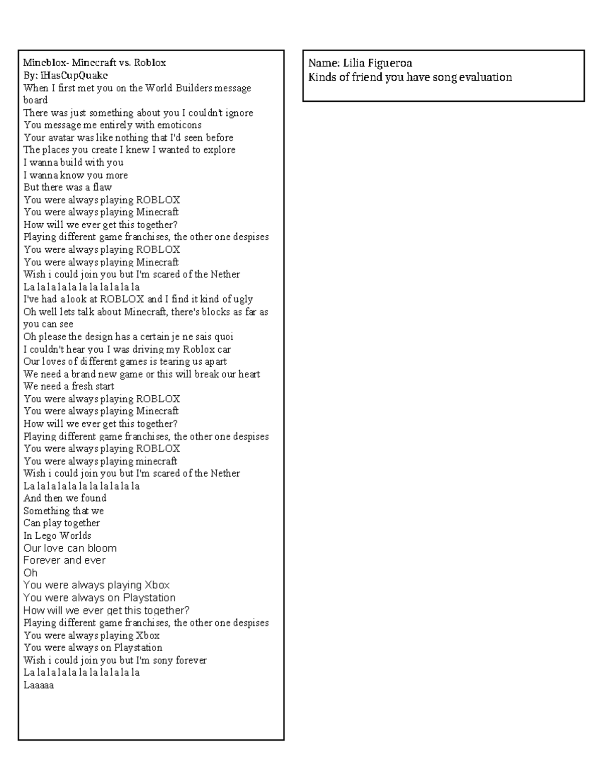 Kinds of friends you have song evaluation - Mineblox- Minecraft vs ...