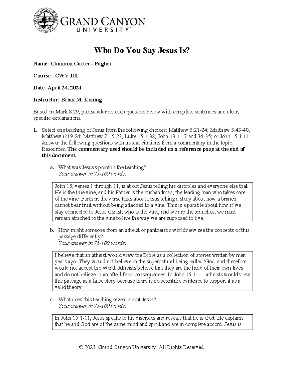 CWV 101 301 T4 Who Do You Say Jesus Is - Who Do You Say Jesus Is? Name ...