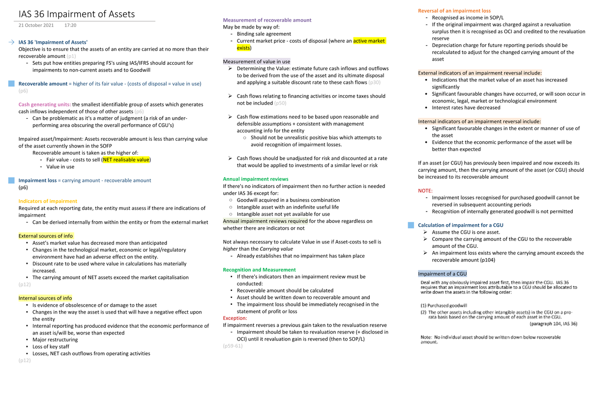 IAS 36 Impairment of Assets - AC524 - Studocu
