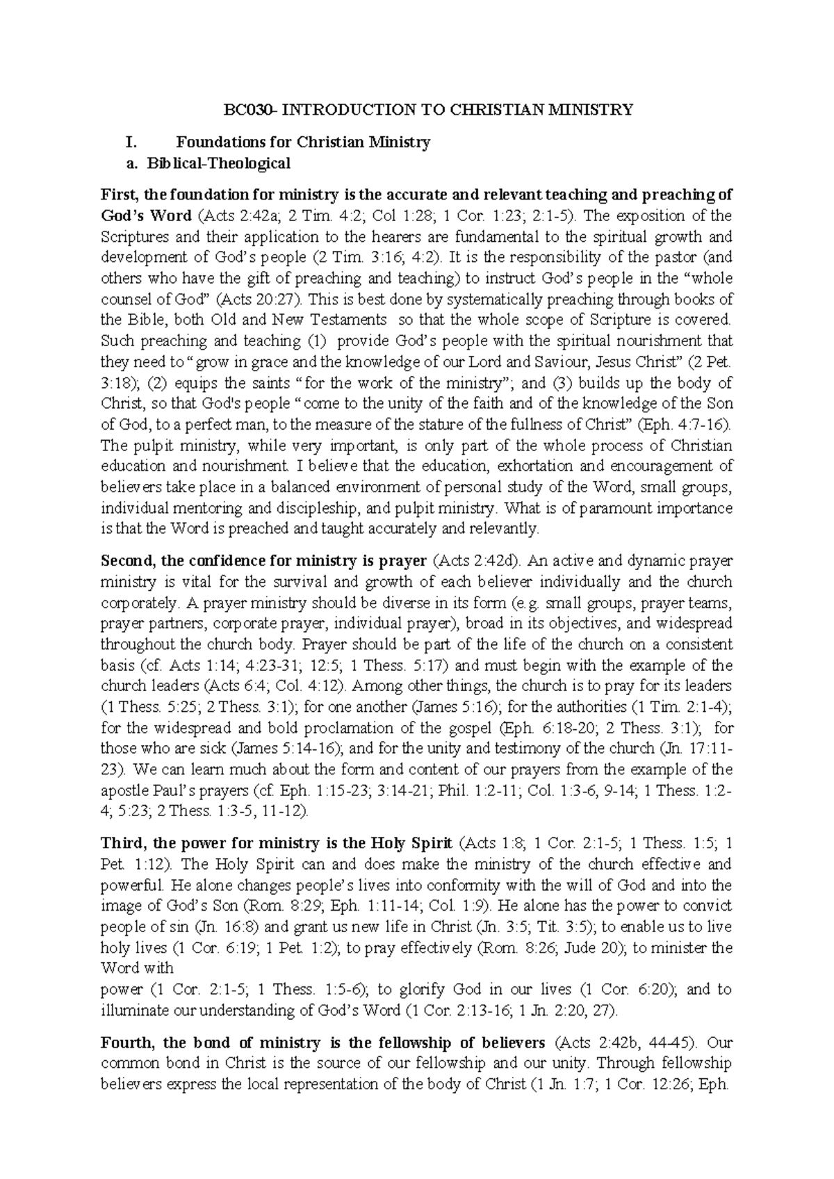 BCS I Christian Ministry - BC030- INTRODUCTION TO CHRISTIAN MINISTRY I ...