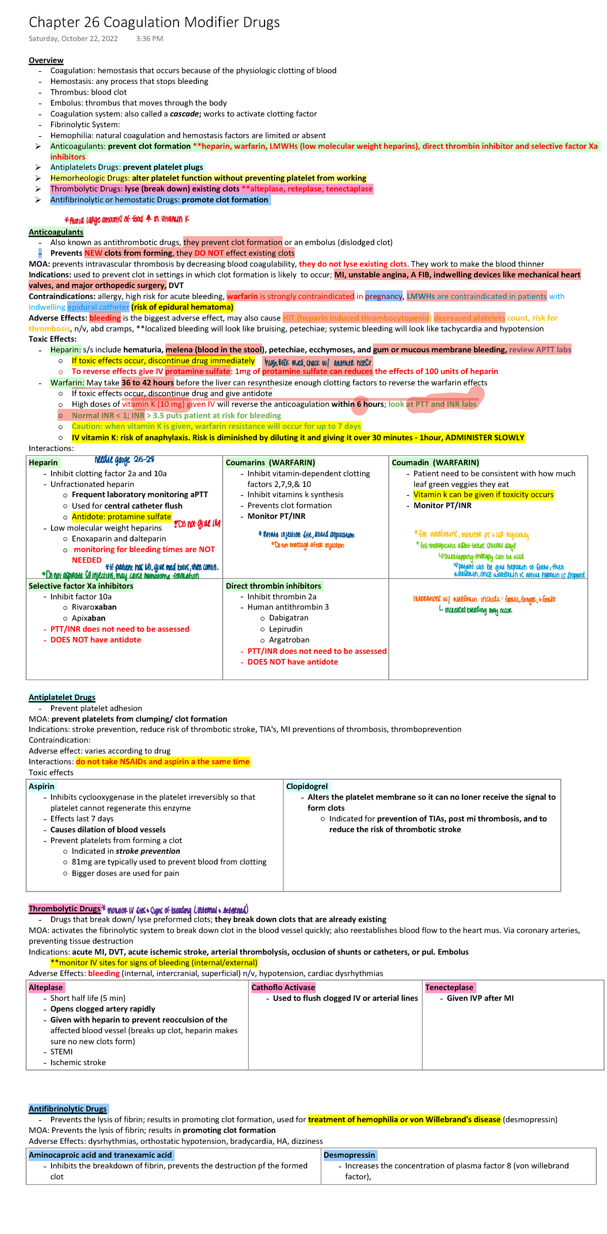 Chapter 26 Coagulation Modifier Drugs - Overview Coagulation: hemostasis that occurs because of ...