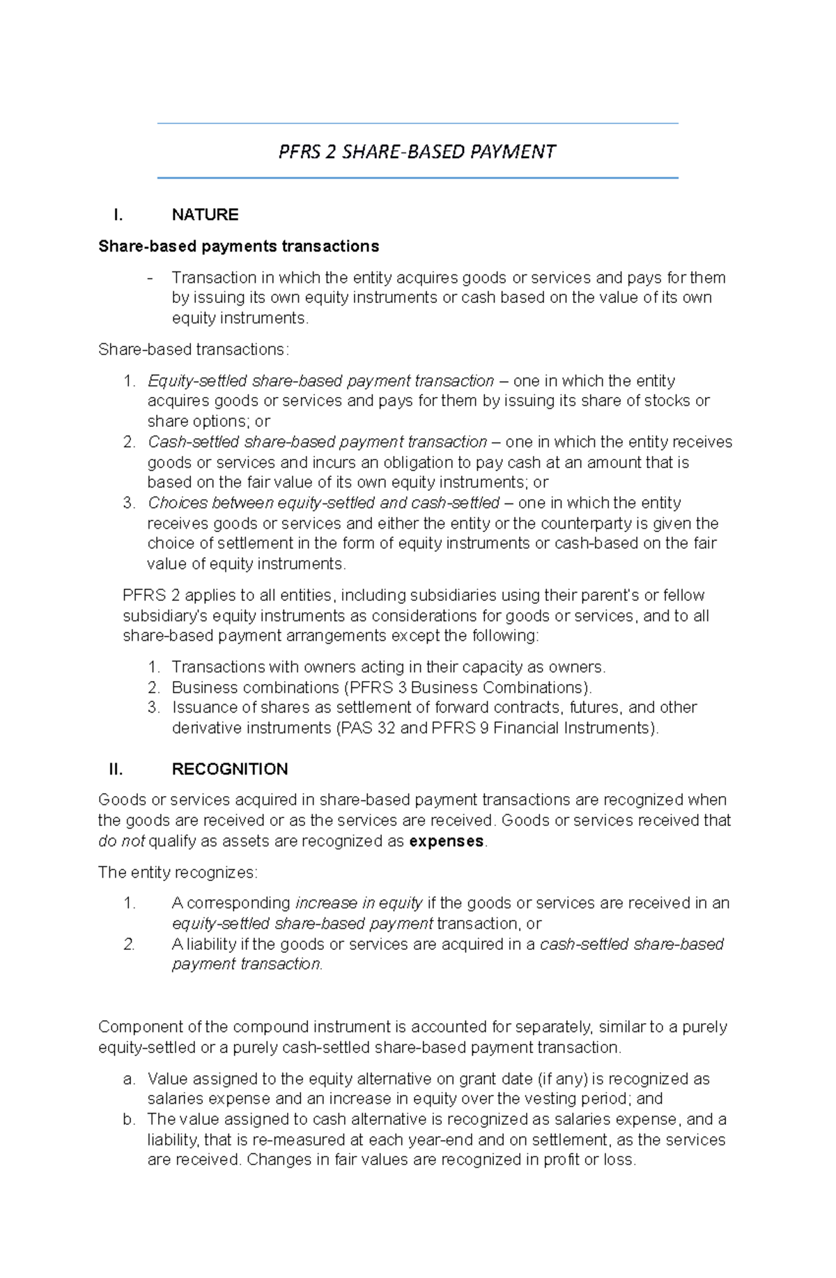 PFRS 2 Share- Based Payments - PFRS 2 SHARE-BASED PAYMENT I. NATURE ...
