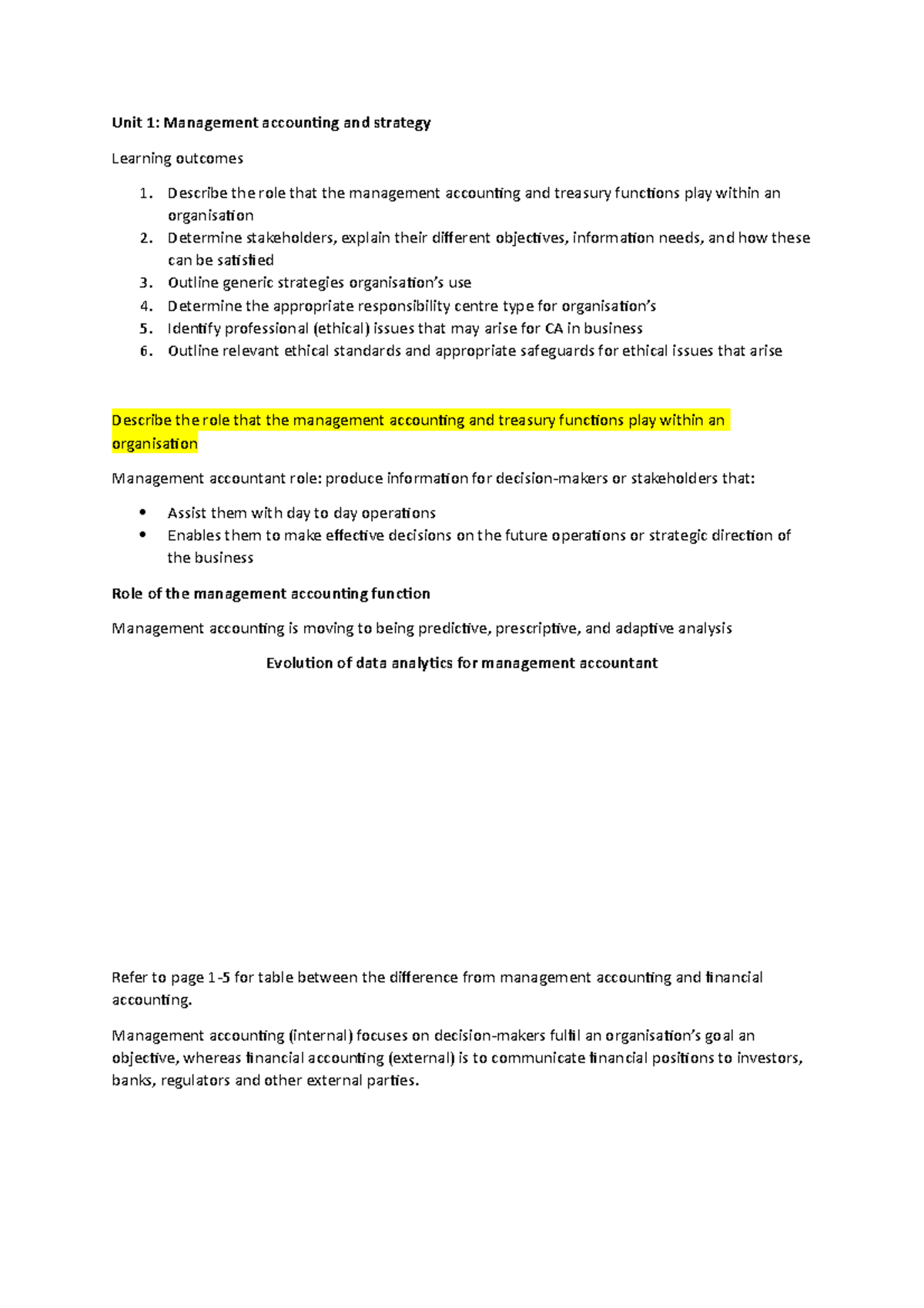 Unit 1 - Management Accounting & Strategy - Unit 1: Management ...