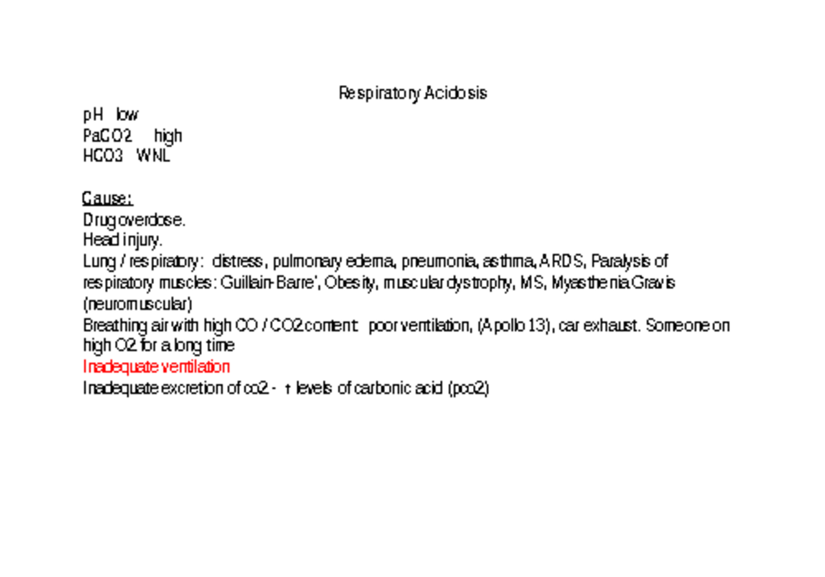 Respiratory-Metabolic Acidosis-Alkalosis - Respiratory Acidosis pH low ...