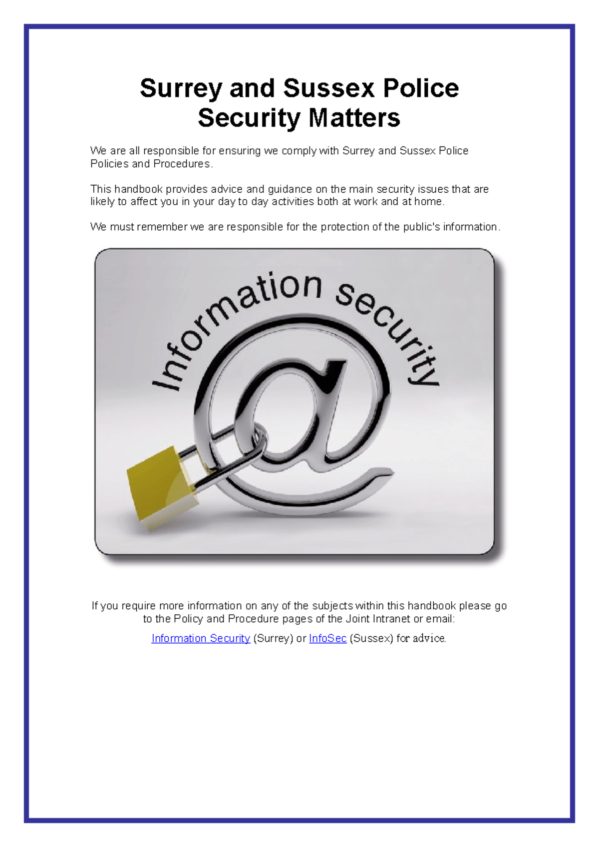 Security Matters Handbook - Surrey and Sussex Police Security Matters ...