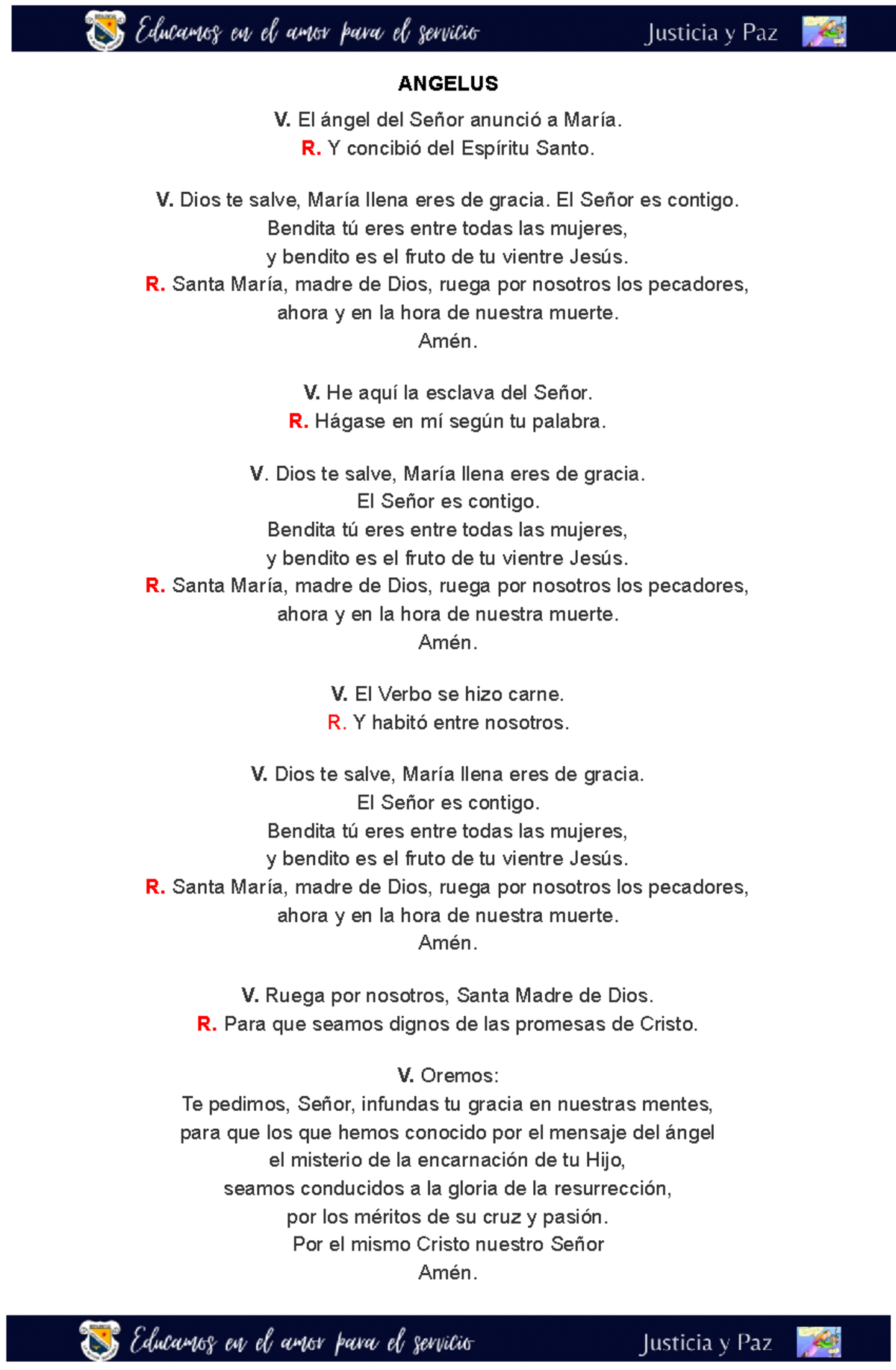 Angelus - knkljlkj - ANGELUS V. El ángel del Señor anunció a María. R ...