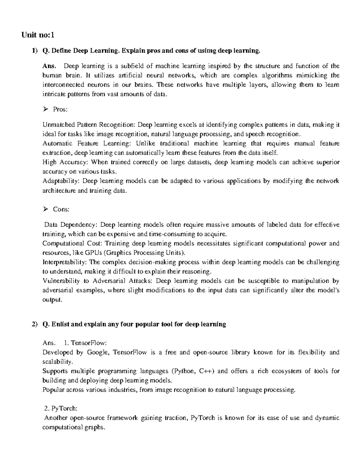 Deep Learning solve Paper - Unit no: Q. Define Deep Learning. Explain ...