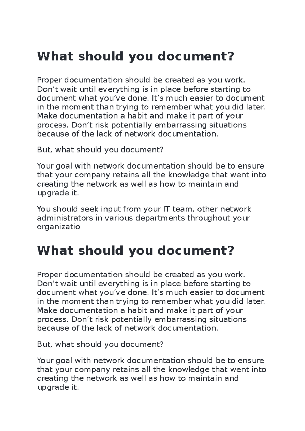 Document - helpful notes - What should you document? Proper ...