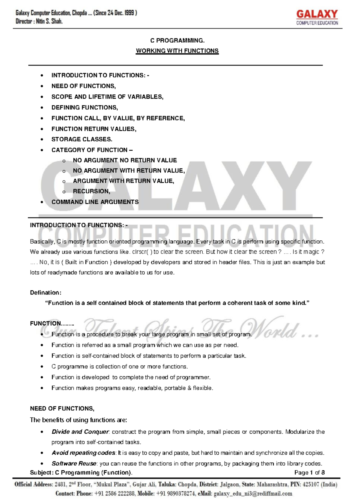 06 Functions In C Function C Programming Working With Functions 1747