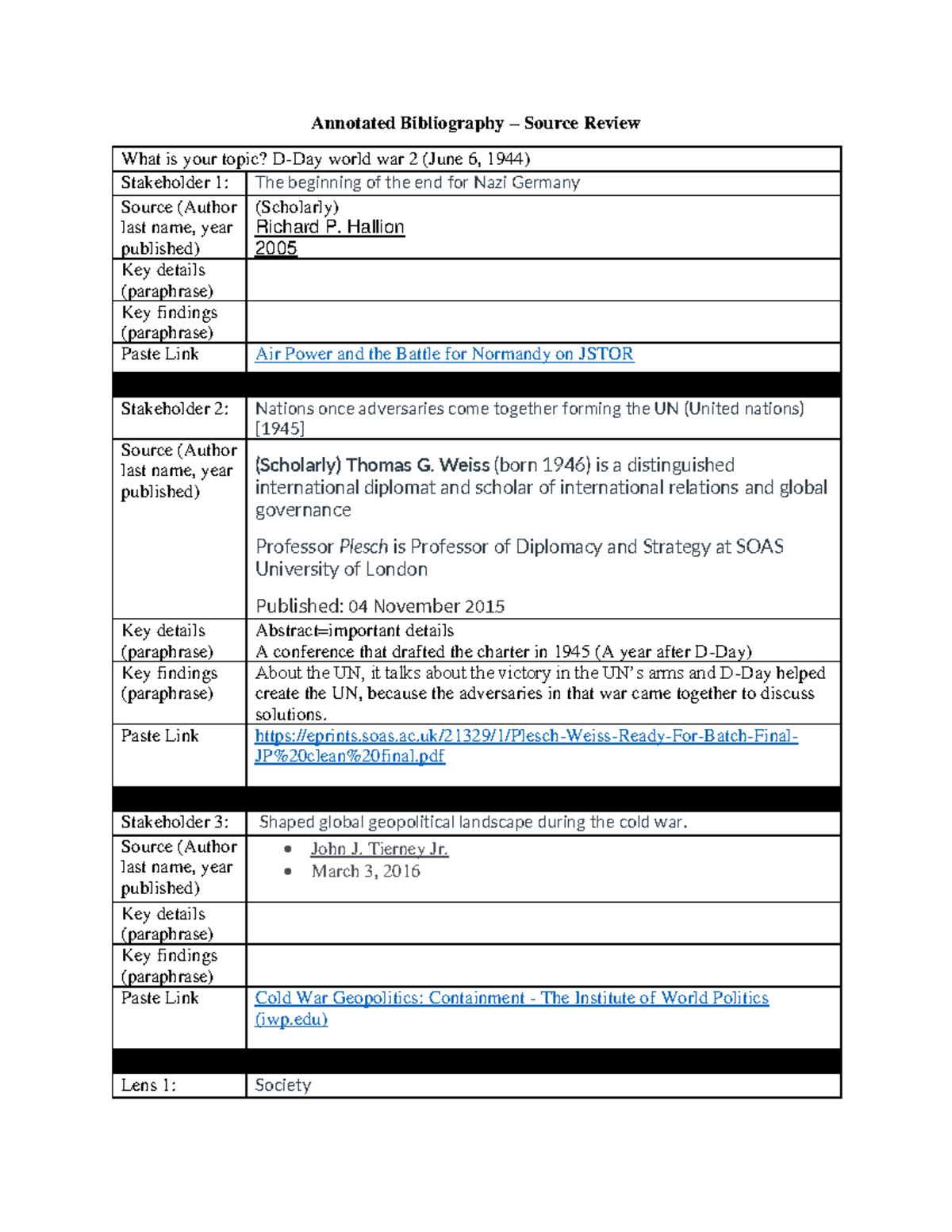Annotated Bibliography – Source Review - Hallion 2005 Key details ...