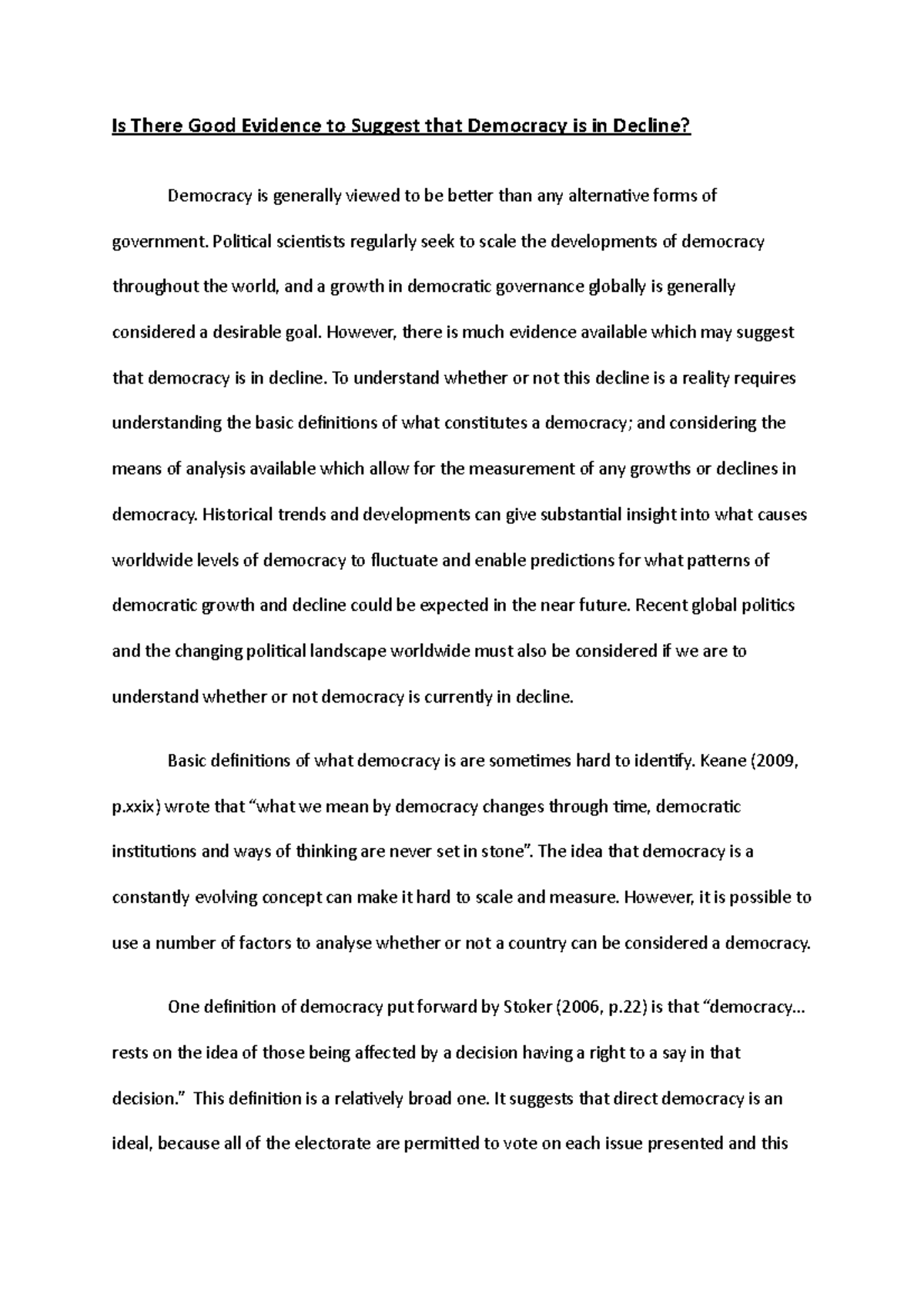 Essay example - Democracy in Decline - Is There Good Evidence to ...
