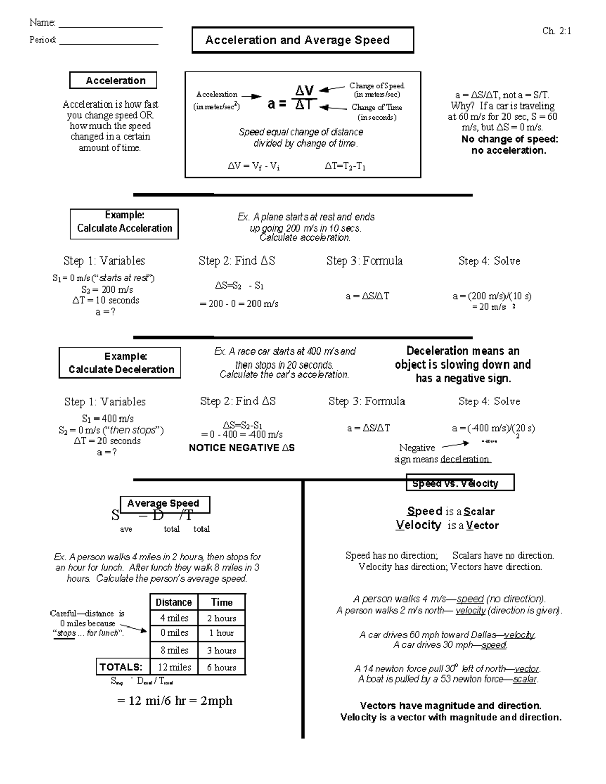 Accelration ws - idk - Name: _____________________ Period: _____________________ Acceleration ...
