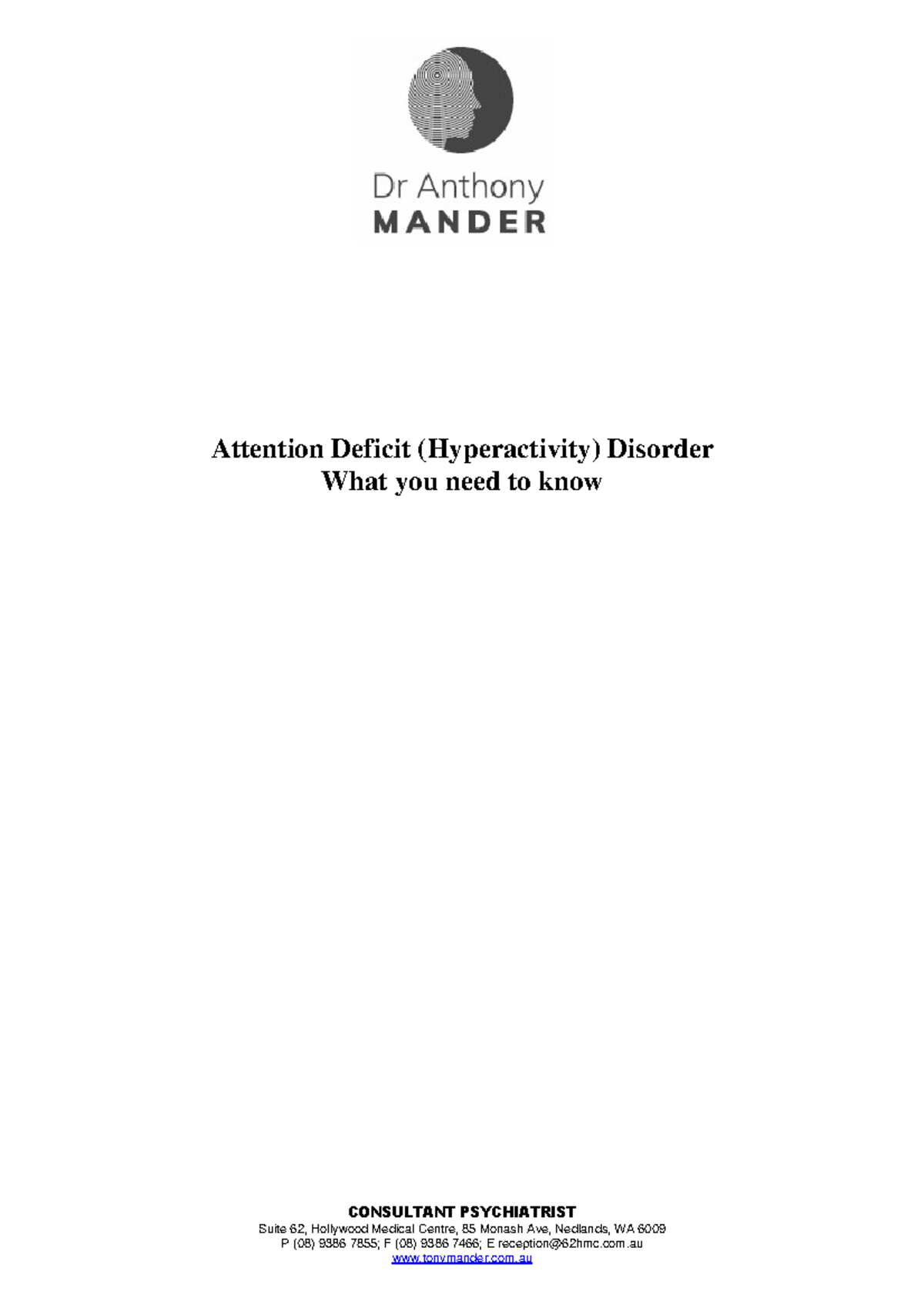 Patient-Booklet-2018 - Attention Deficit (Hyperactivity) Disorder What ...