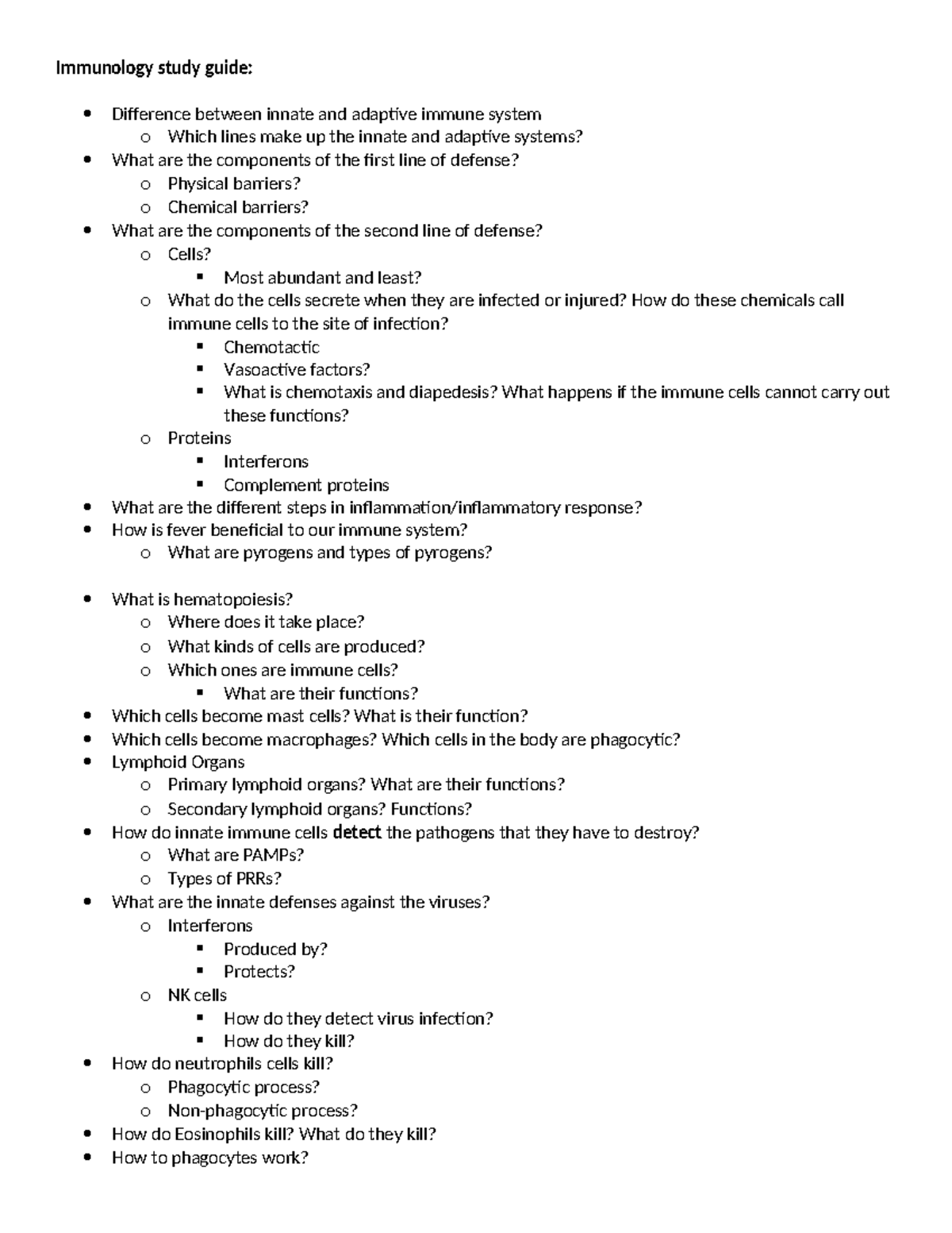 Lecture 9 Immunology Review Sheet Immunology Study Guide Difference