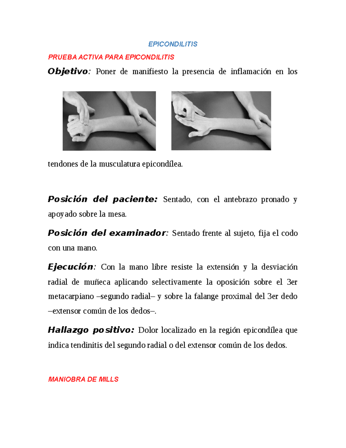 Pruevas del segundo parcial - EPICONDILITIS PRUEBA ACTIVA PARA ...