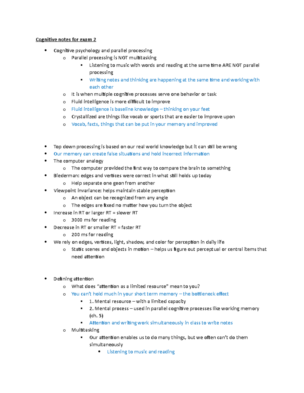 Cognitive notes exam 2 - Cognitive notes for exam 2 Cognitive ...