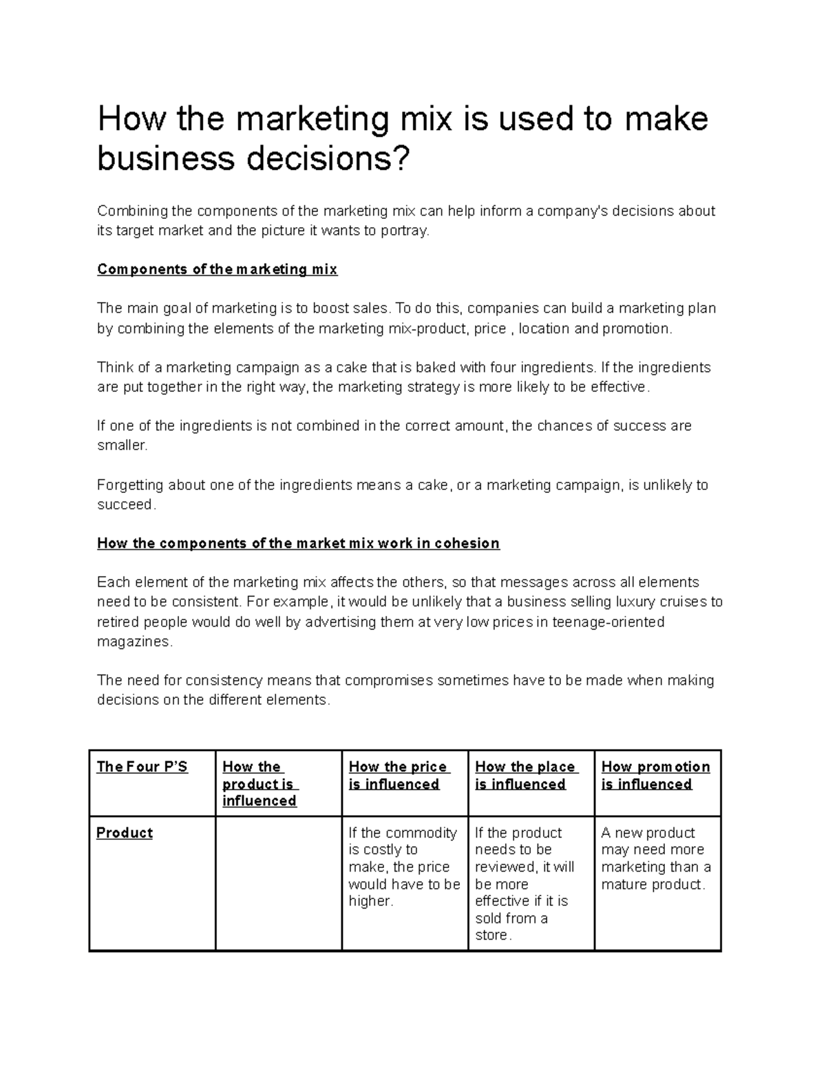 How the marketing mix is used to make business decisions - How the ...