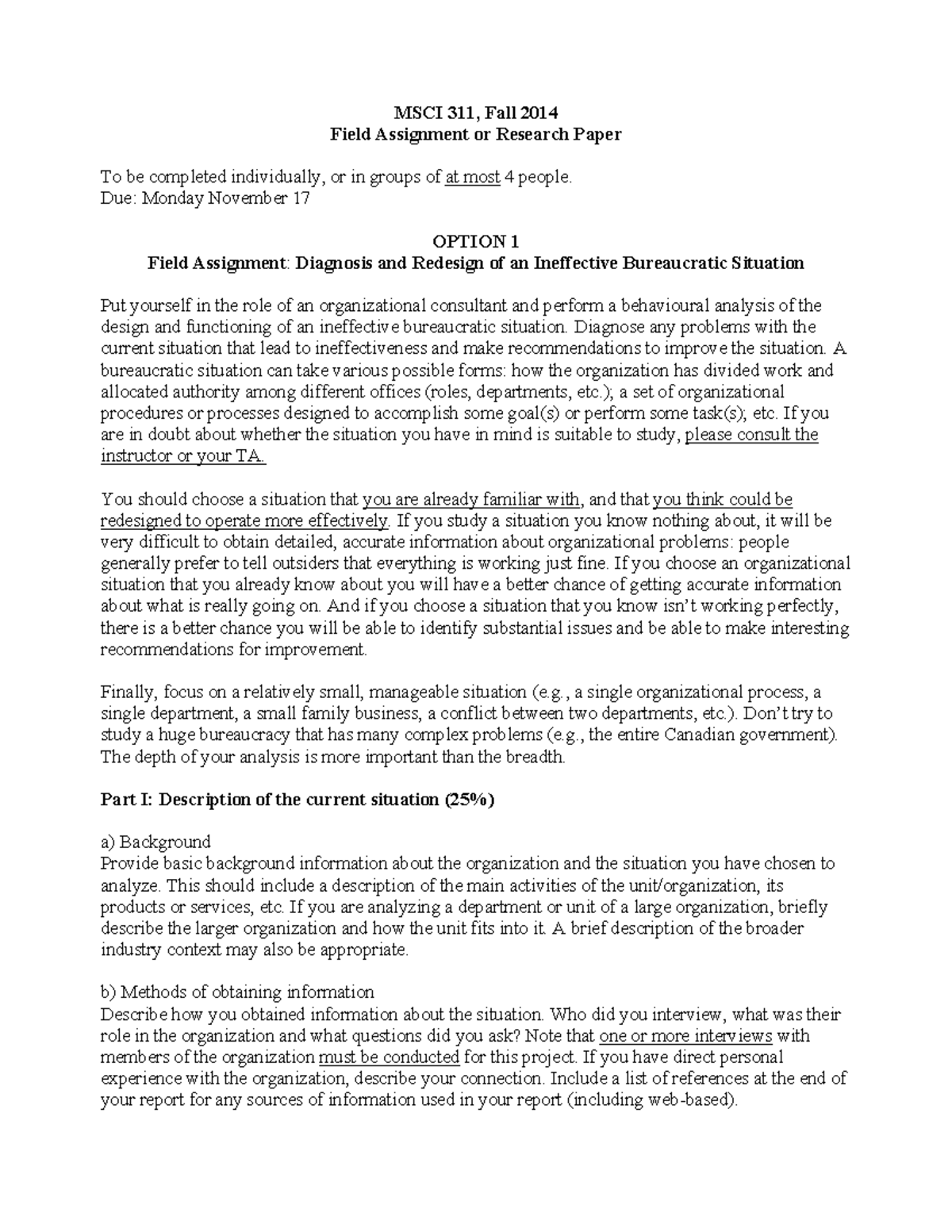 Seminar assignments, Field Assignment or Research Paper, questions ...