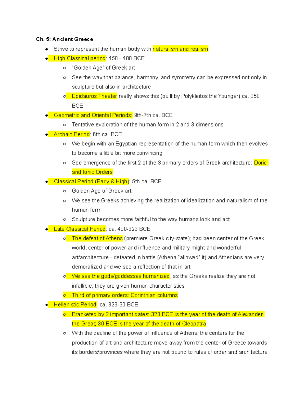 ARTH 100 Chapter 5 - Ch. 5: Ancient Greece Strive to represent the ...