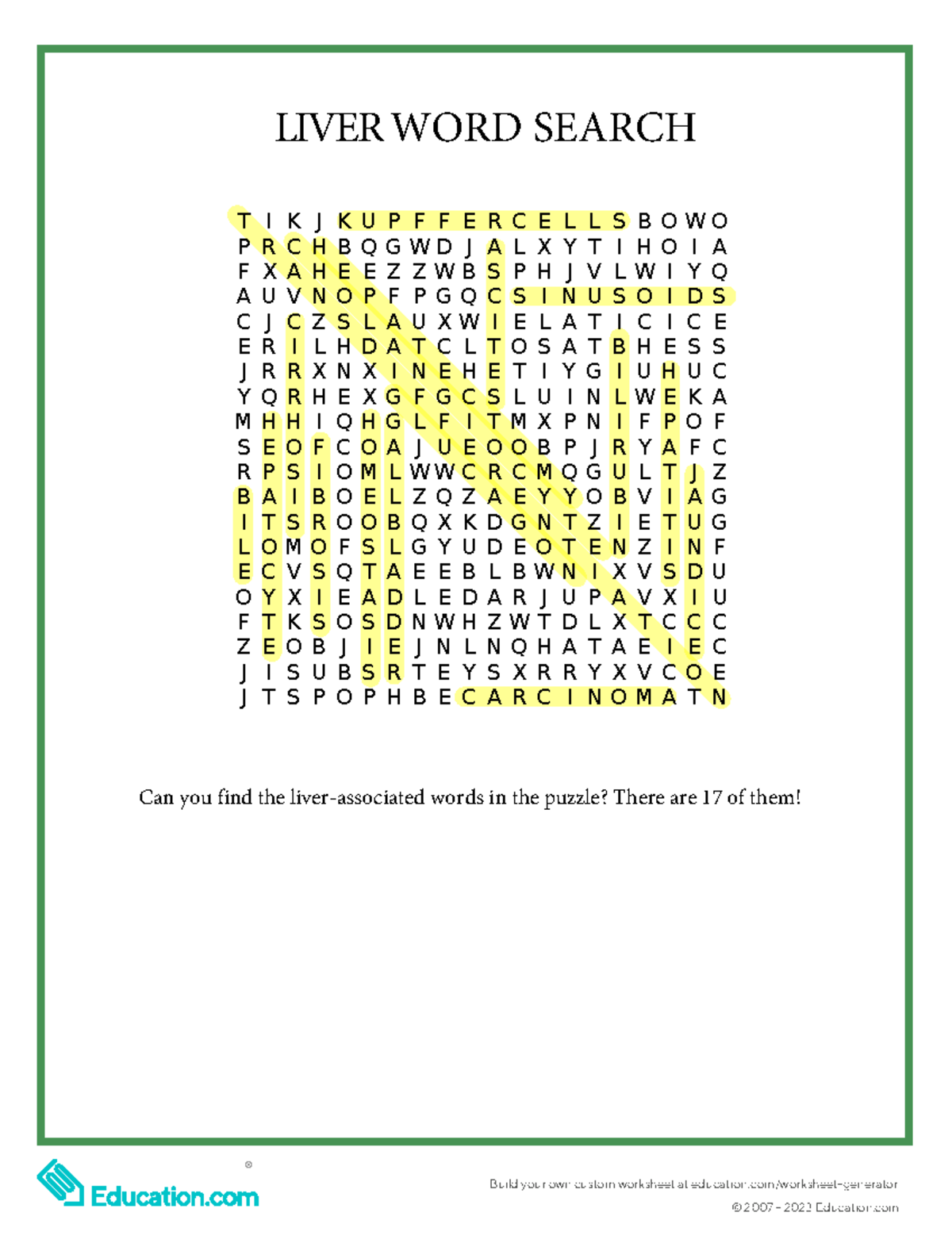 Liver word search - Build your own custom worksheet at education ...